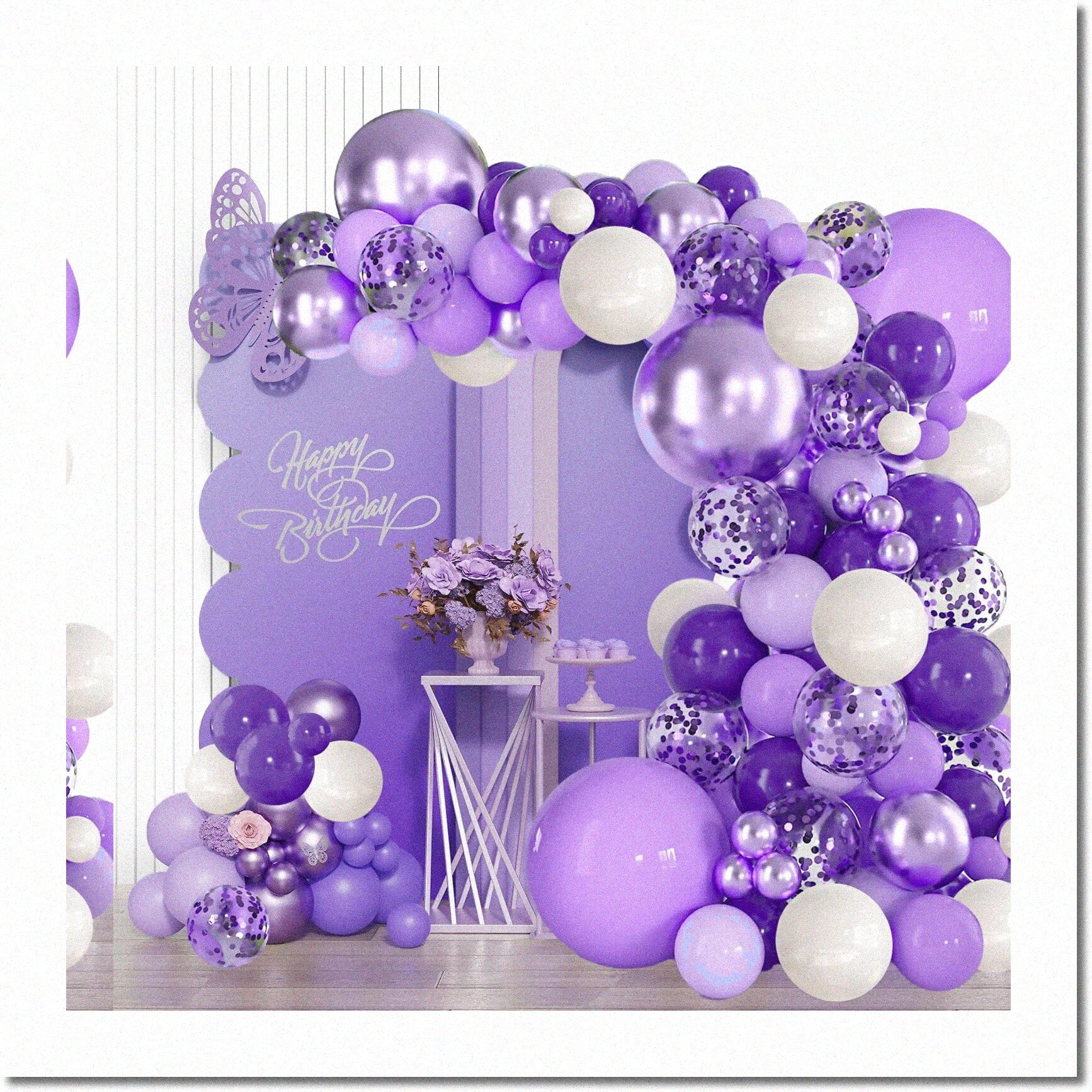 Purple Dream Celebration Kit: White & Metallic Balloon Garland, Matte ...