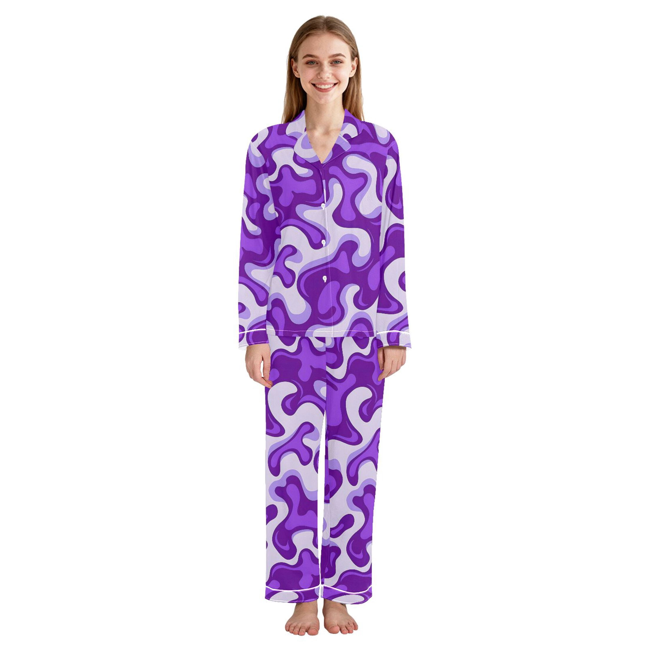 Purple Dream Pattern Women Pajama Set Soft Notch Collar Button Down ...