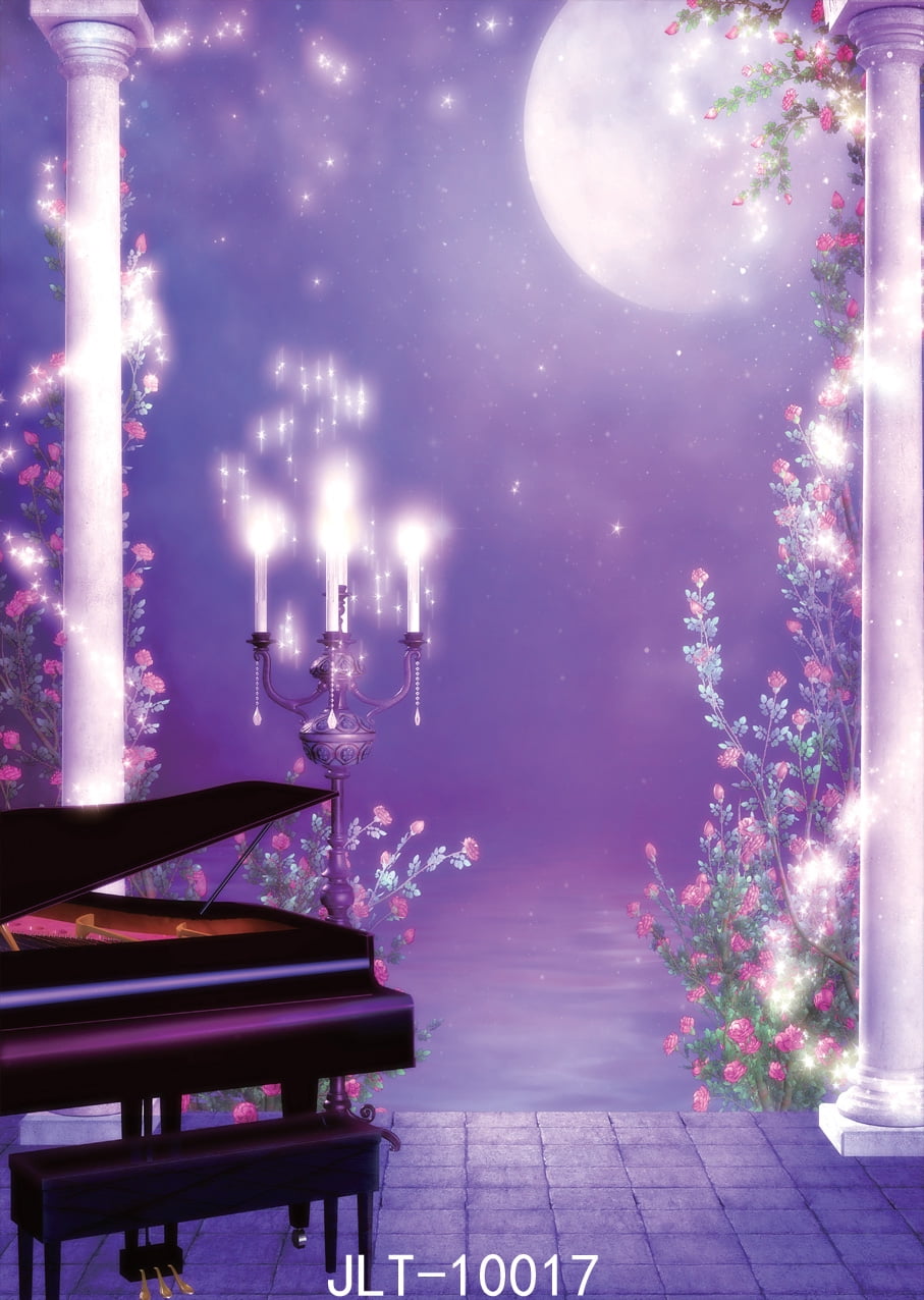Purple Dream Photo Background Piano Candle Backdrop Water Moon Romantic ...