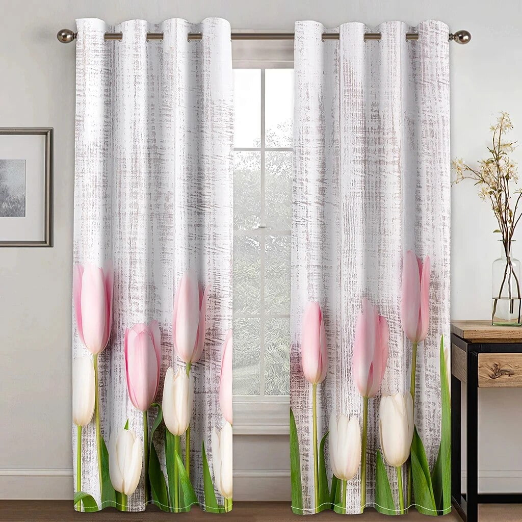 Purple Dream Tulip Flower Sea Curtains for Living Room and Bedroom ...