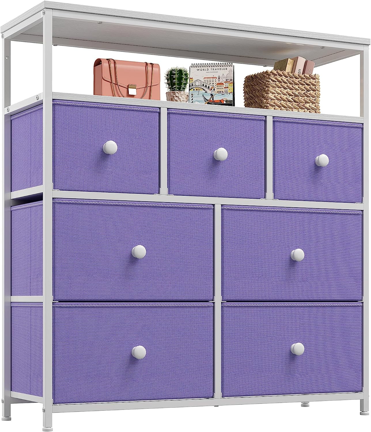 Purple Dresser for Bedroom with 7 Drawers and 2 Shelves, TV Stand ...