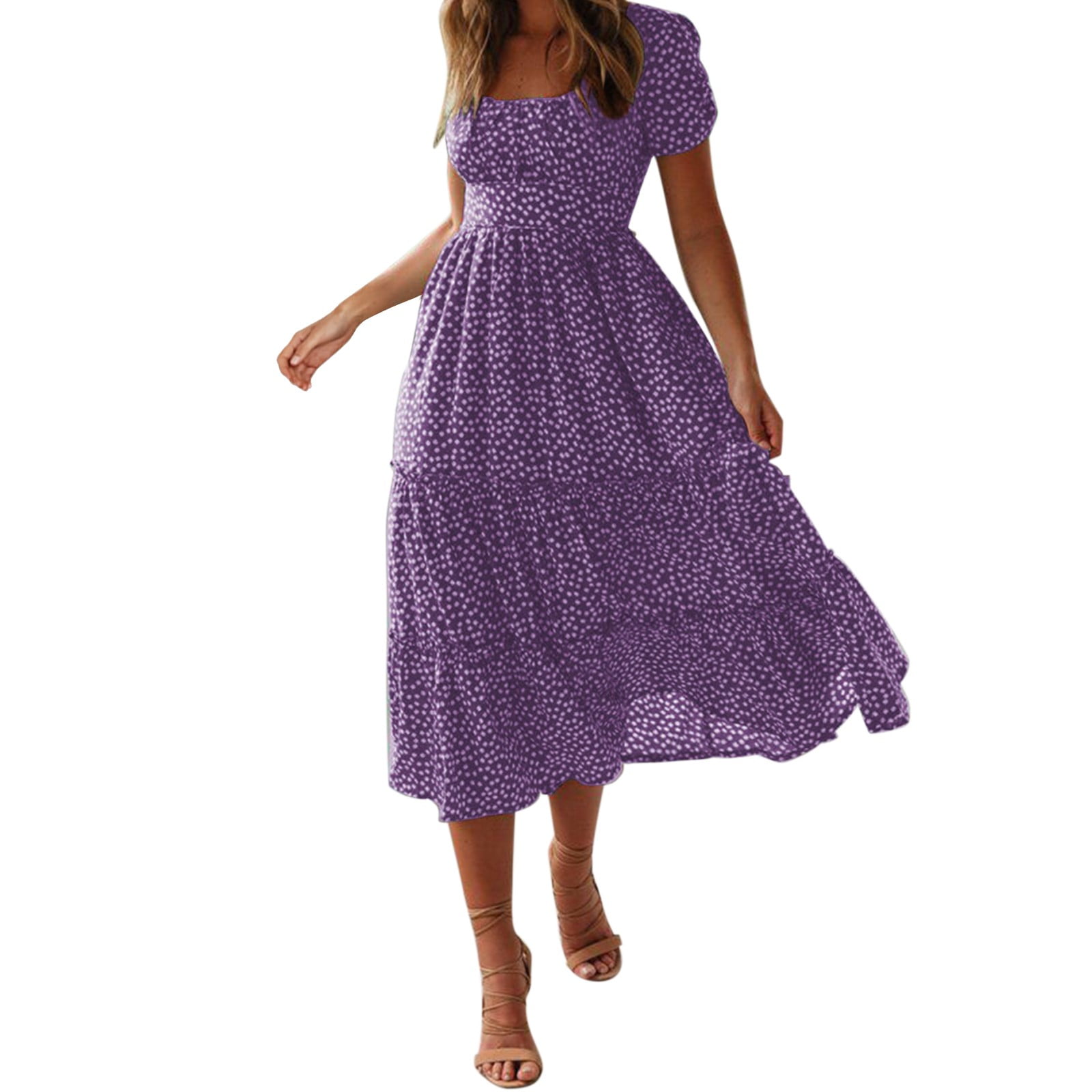 Purple Dresses Women's Summer Dress Flare Sleeve Dress Floral Print ...
