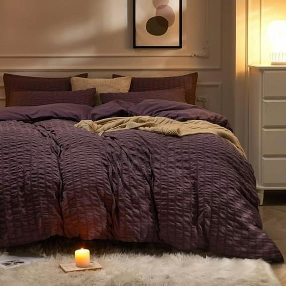 Purple Duvet Cover King Size, 3pcs Washed Microfiber Bedding Set, Soft ...