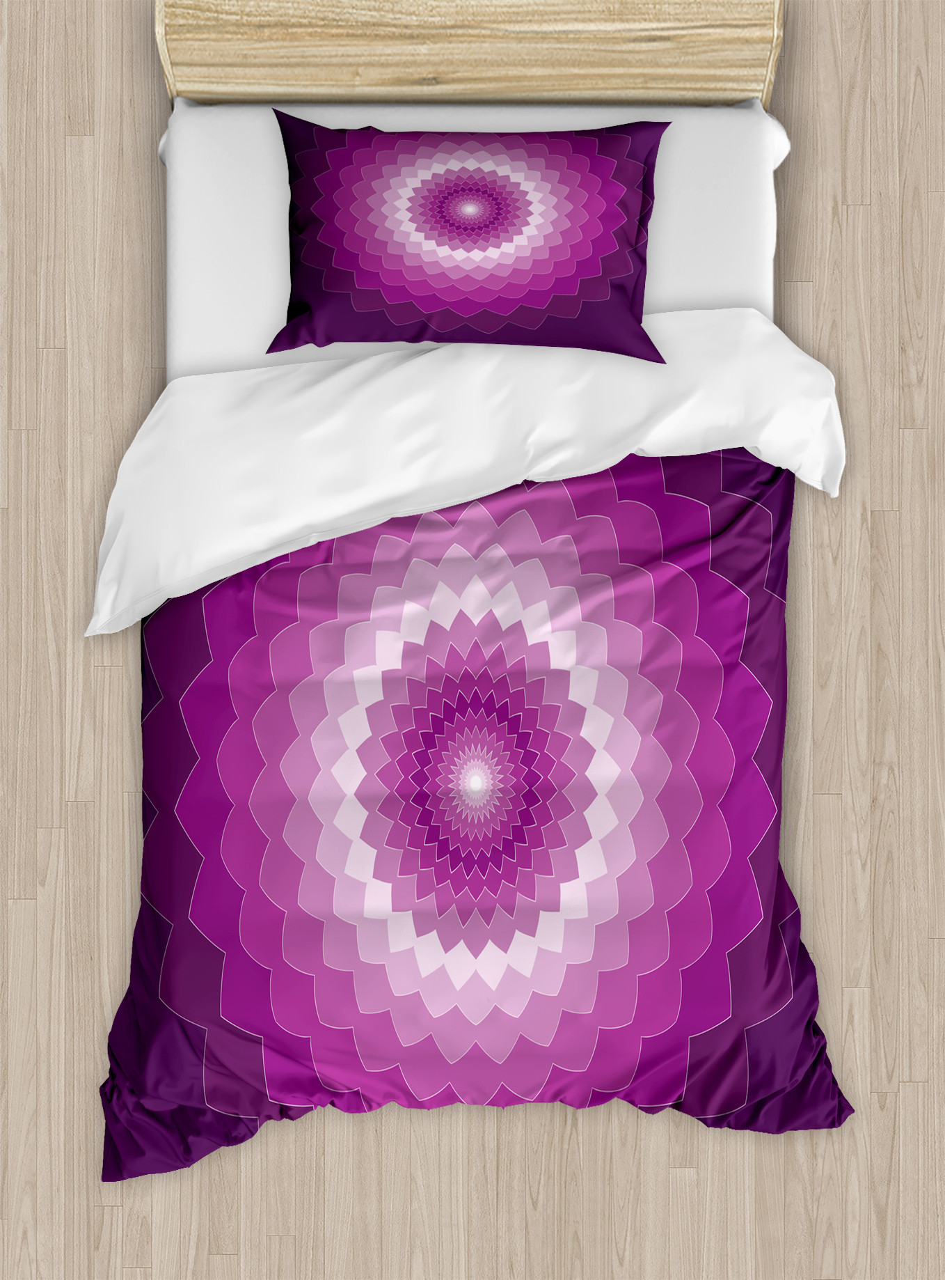 Purple Duvet Cover Set, Graphic Carnation Flower Optical Illusion ...