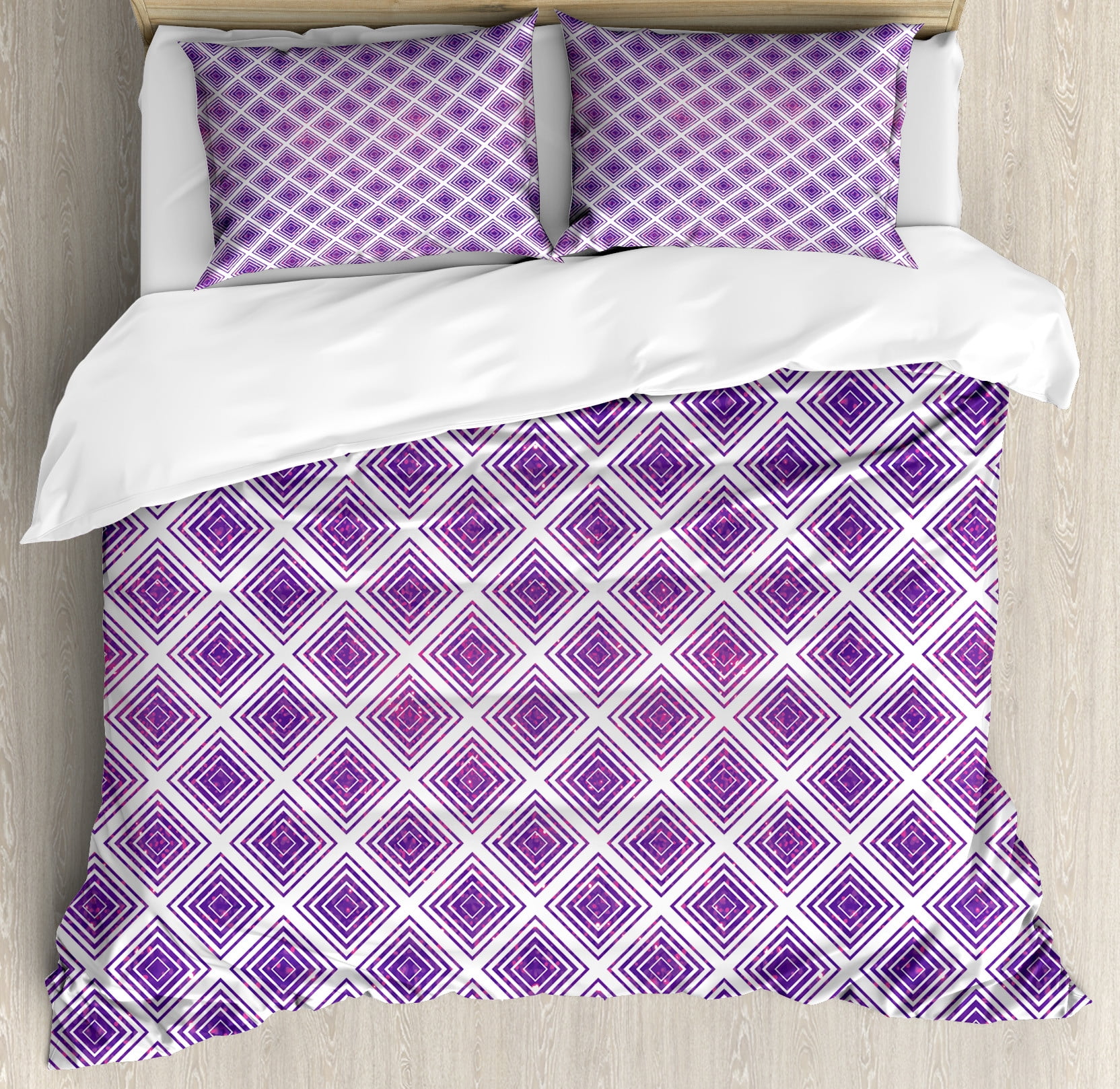 Purple Duvet Cover Set, Retro Style Innovative Abstract Squares Pattern ...