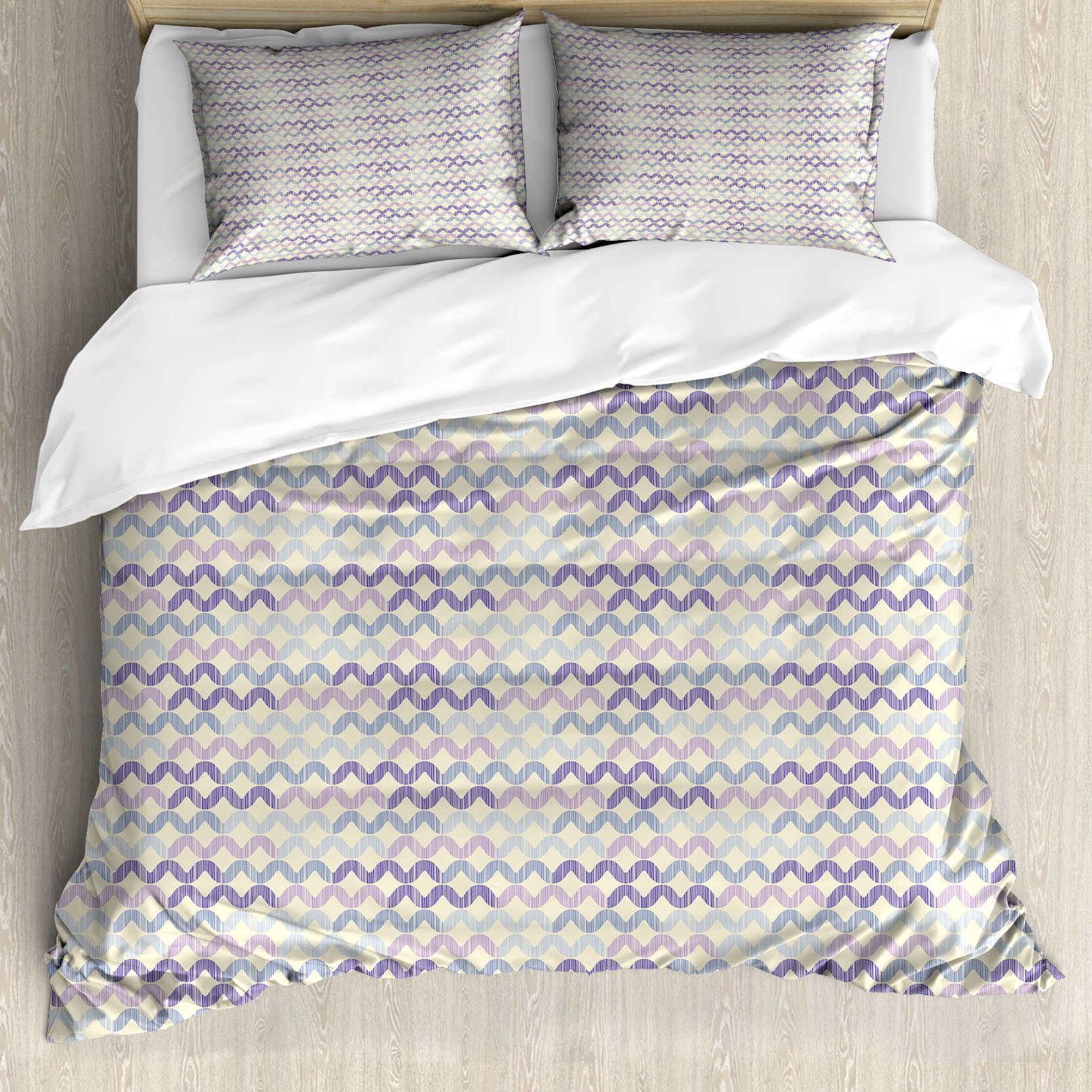 Purple Duvet Cover Set, Soft Pastel Colored Repeated Horizontal Retro ...
