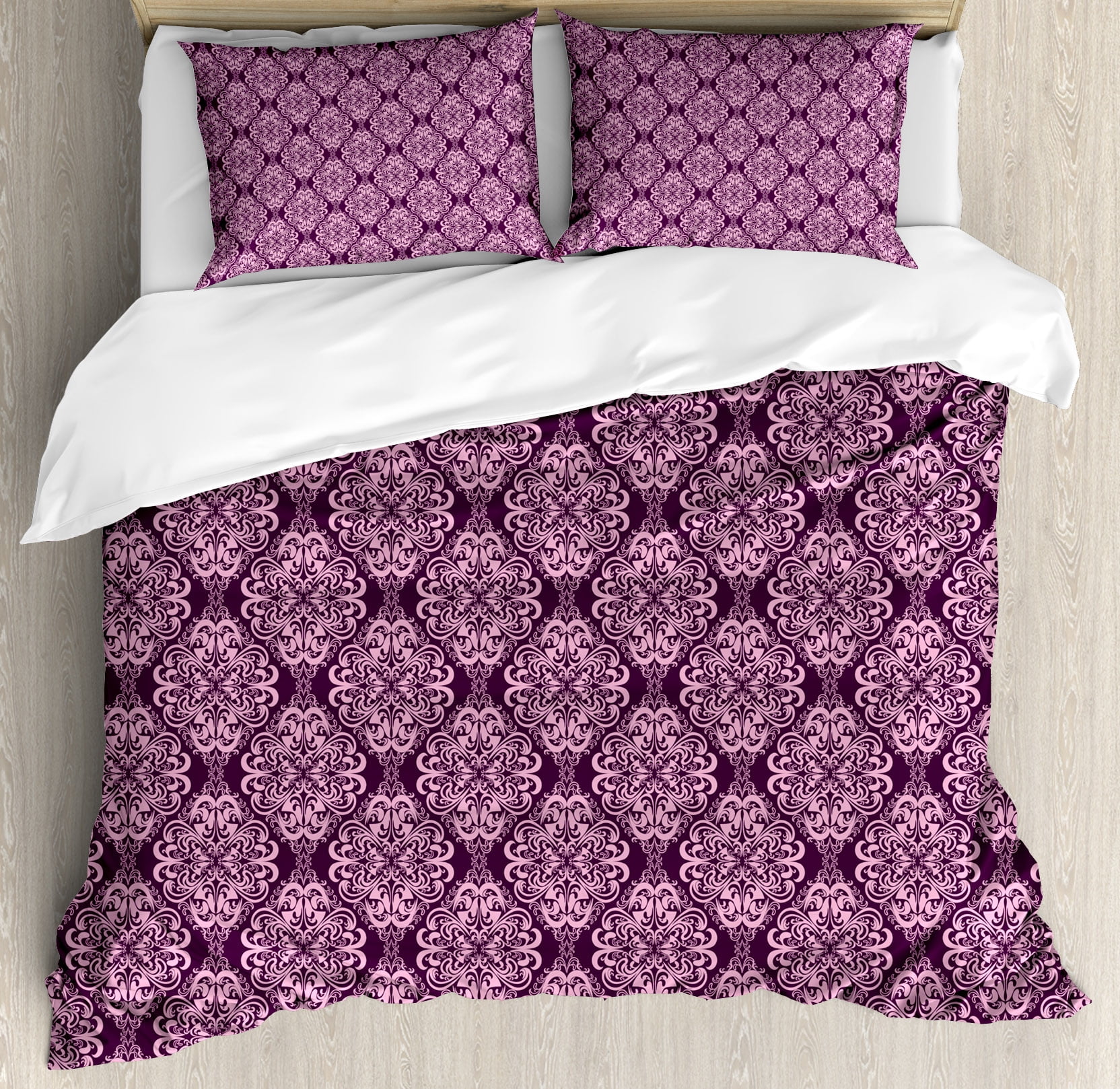 Purple Duvet Cover Set, Victorian Romantic Damasked Floral Oriental ...