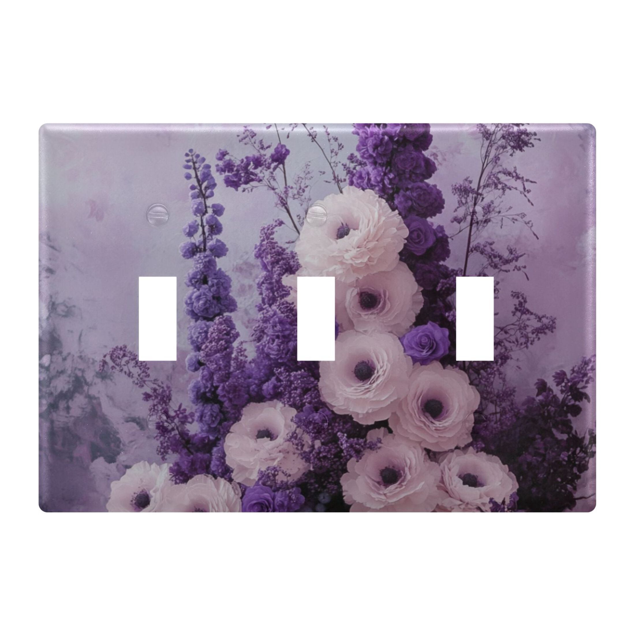 Purple Elegant Flowers Light Switch Cover Decorative 3 Gang Wall Plate ...