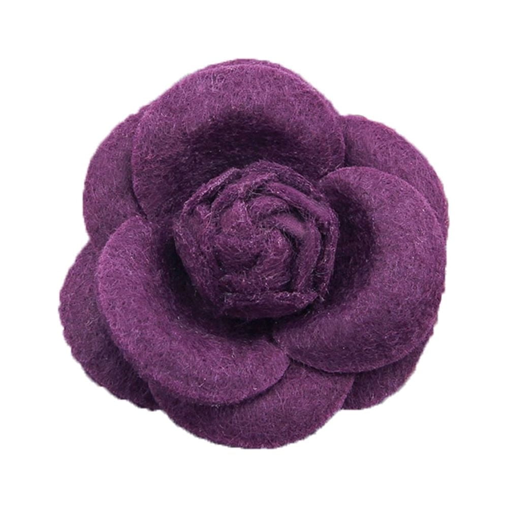 Purple Elegant Rose Flower Wool Fabric Brooch Pin for Women Camellia ...