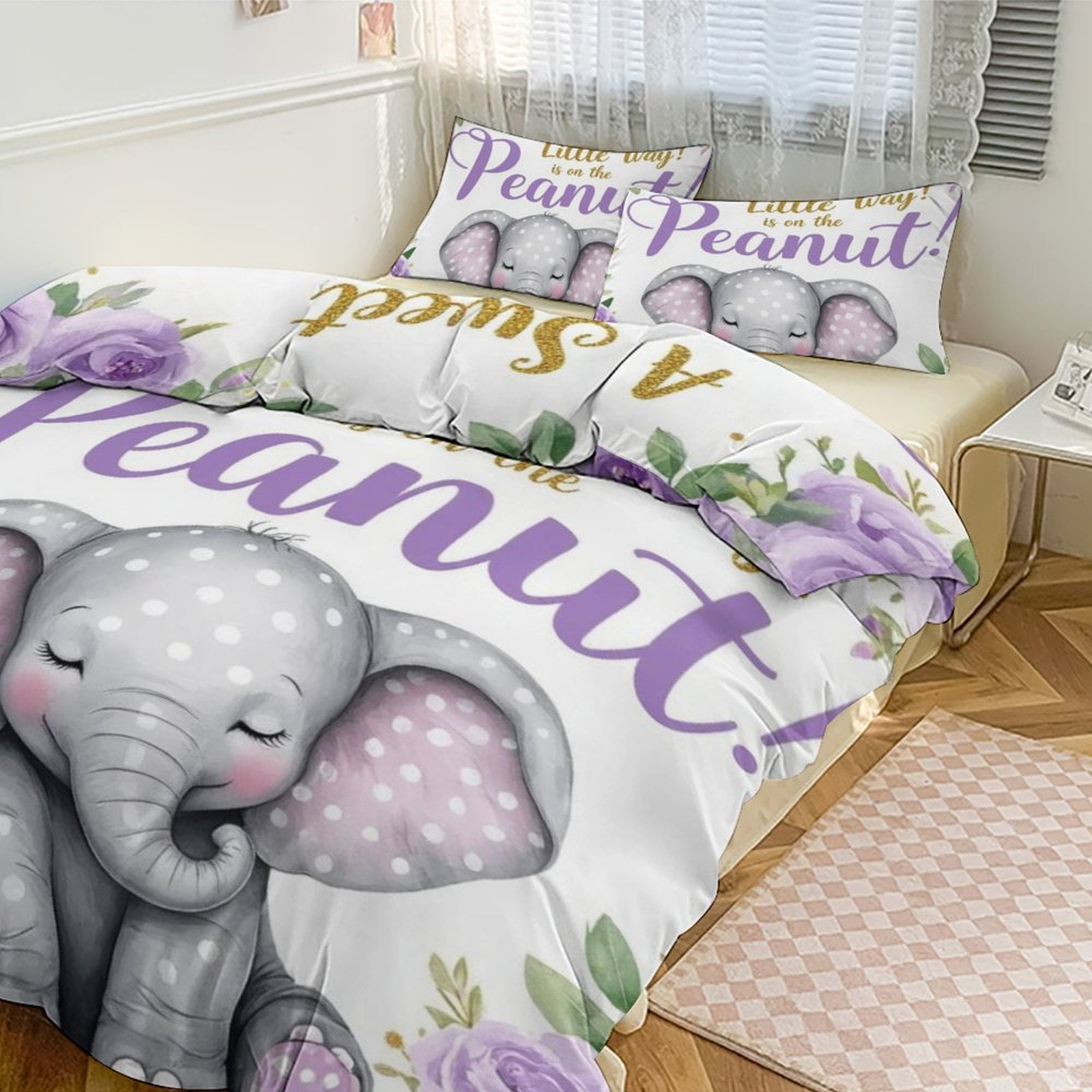 Purple Elephant 86"x70" 3 Pcs Soft Bedding Set, Includes Duvet Cover ...