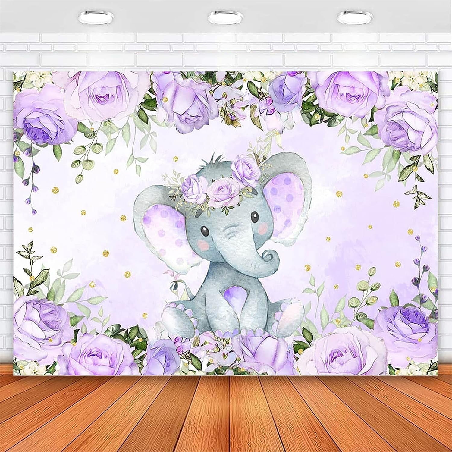 Purple Elephant Baby Shower Backdrop Lavender Floral Little Elephant ...