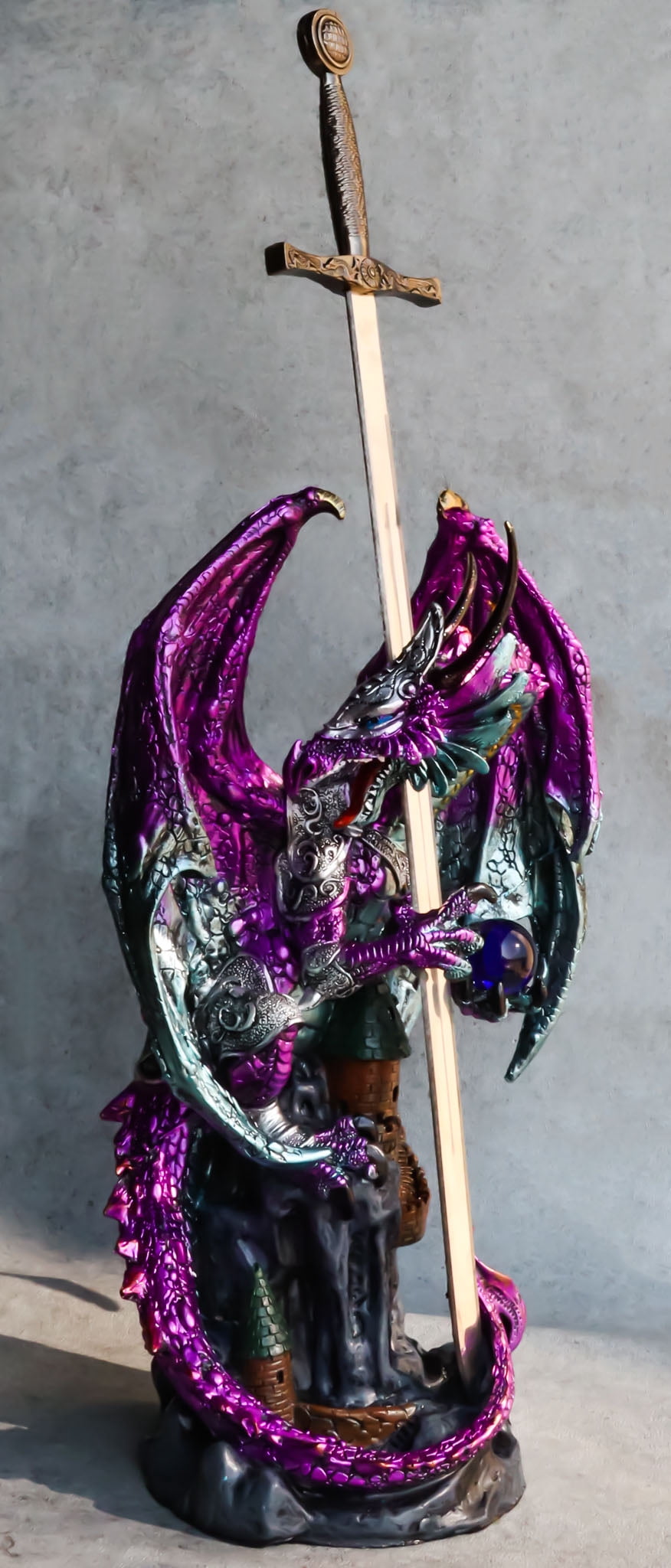 Purple Elite Knight Armored Dragon With Bronze Sword Letter Opener ...