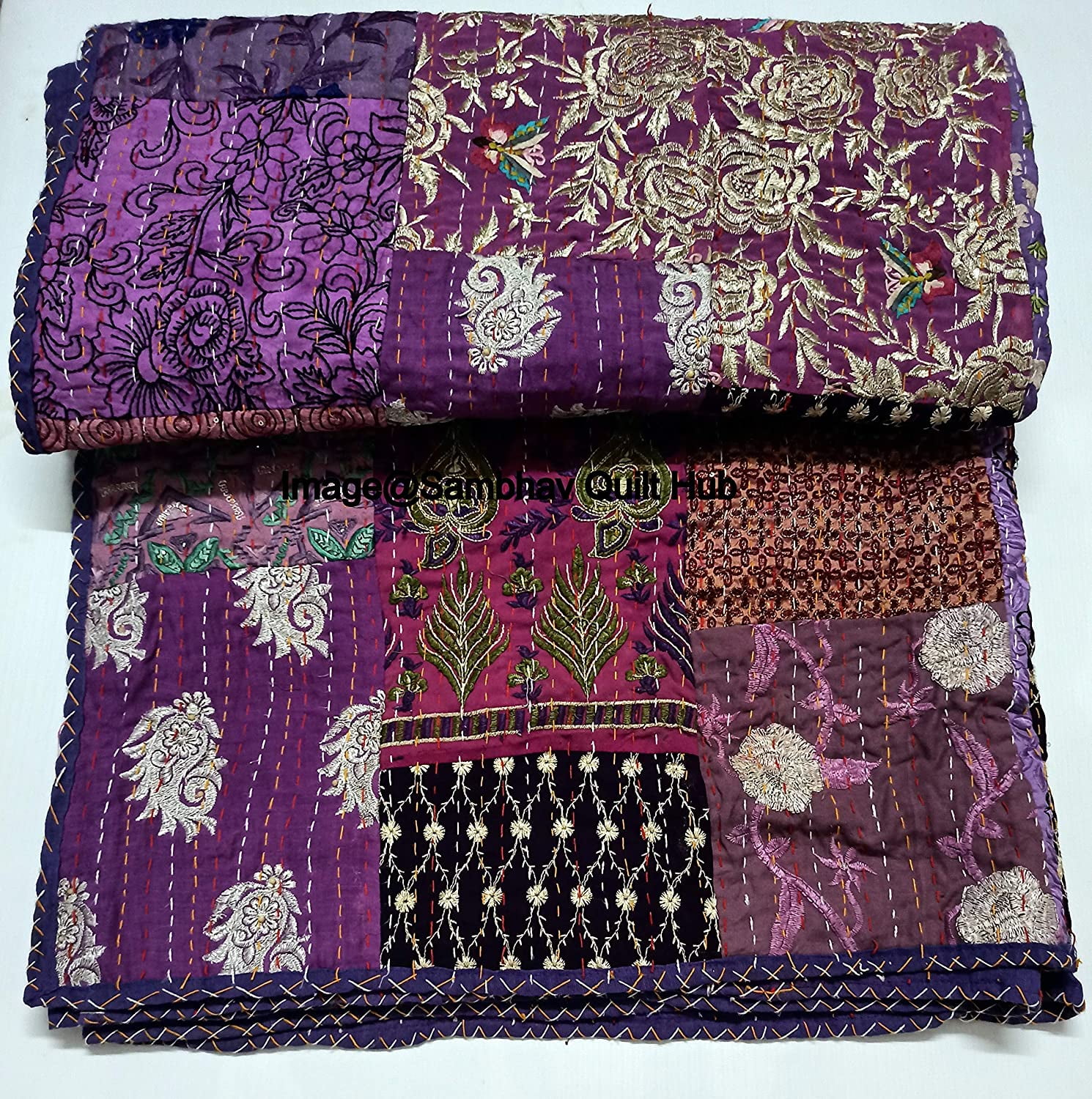 Purple Embrodiery Beautiful Handmade Vintage Silk Sari Jari Patchwork ...