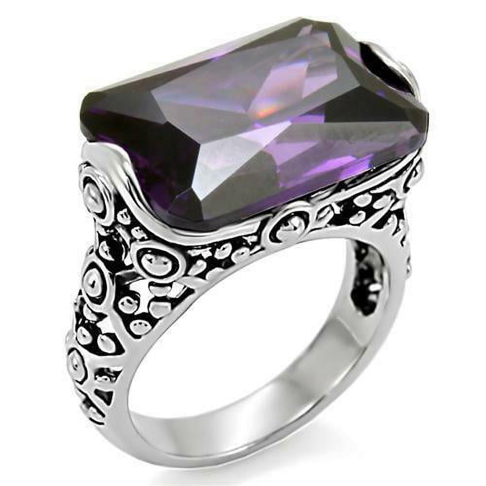 Purple Emerald Cut Rectangle Amethyst Purple cz Stainless Steel ...