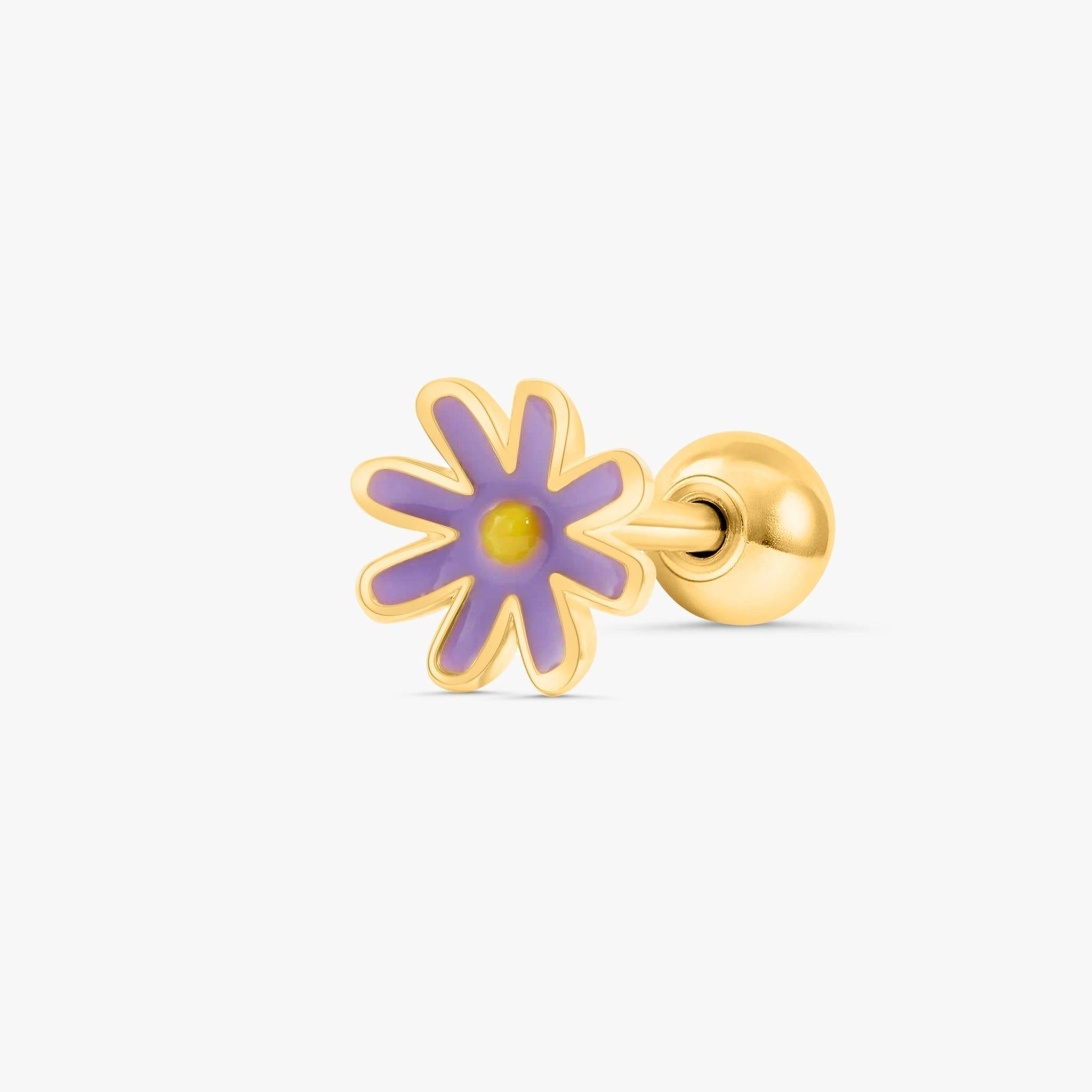 Purple Enamel Daisy Flower Flat Back Piercing Earring - Walmart.com