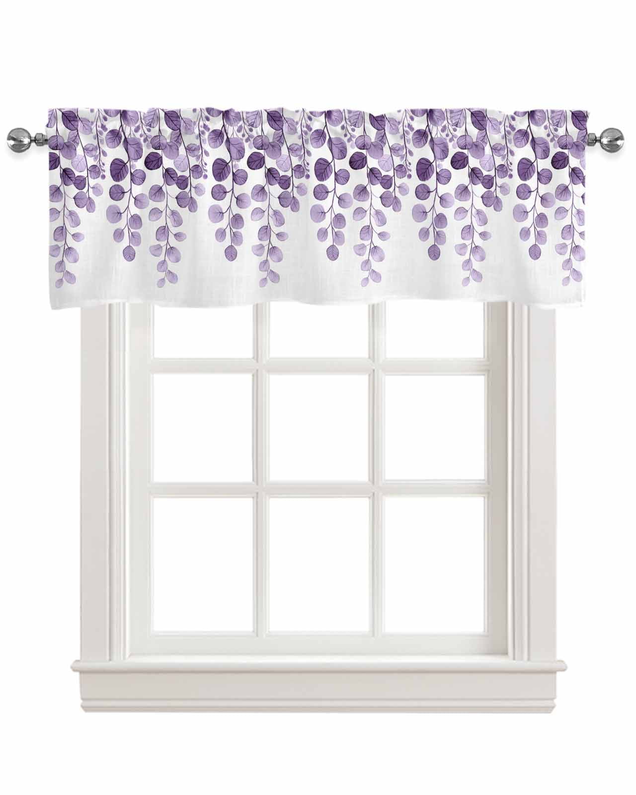 Purple Eucalyptus Leaves Kitchen Valances for Windows Farmhouse Linen ...
