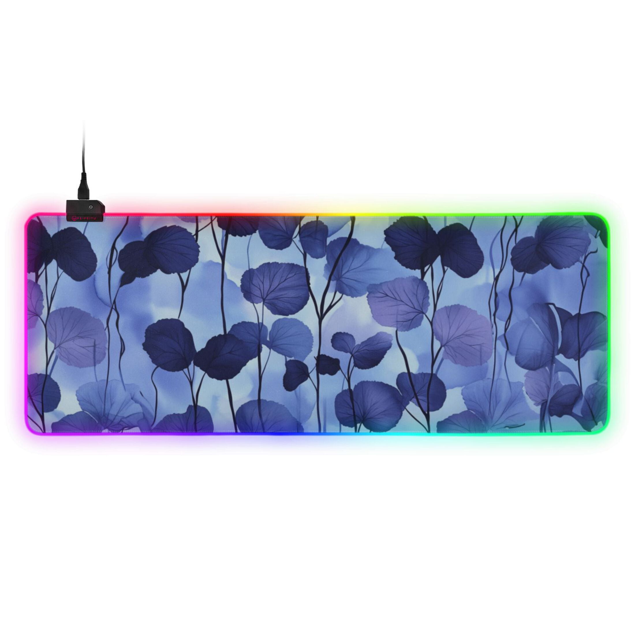 Purple Eucalyptus Leaves RGB Gaming Mouse Pad Large Keyboard Mat Rubber ...
