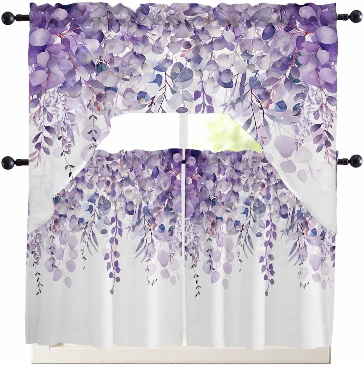 Purple Eucalyptus Leaves Spring Botanical Swag Curtains, Valance and ...