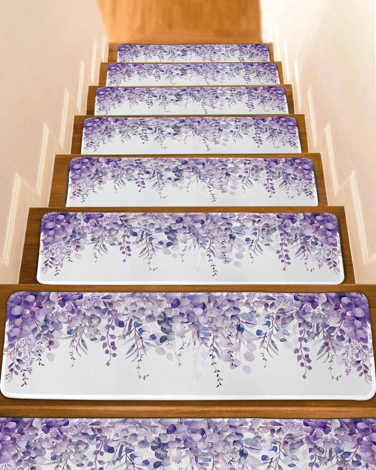 Purple Eucalyptus Leaves Stair Treads for Wooden Steps Indoor Runner ...