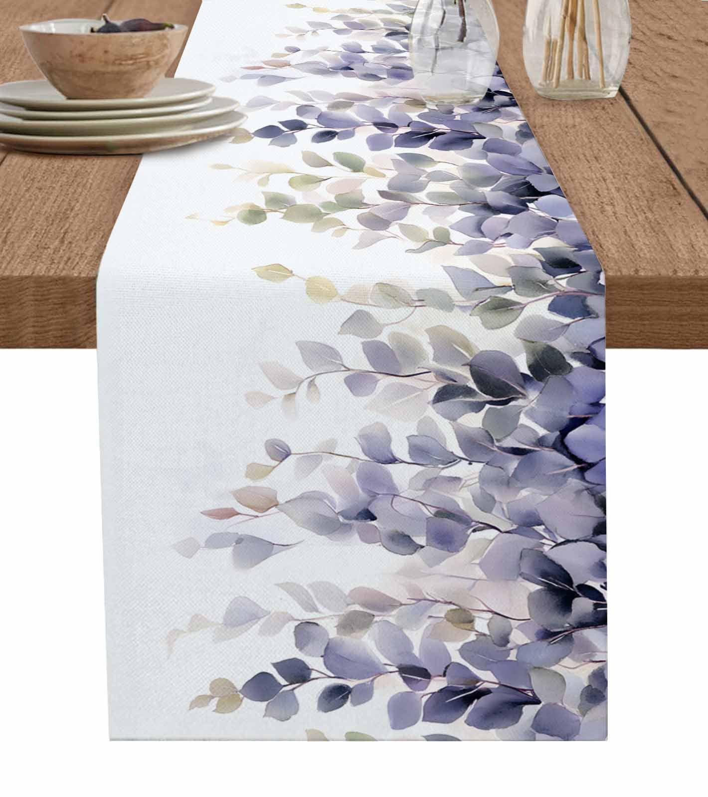 Purple Eucalyptus Leaves Table Runner 72 Inches, Rustic Watercolor ...