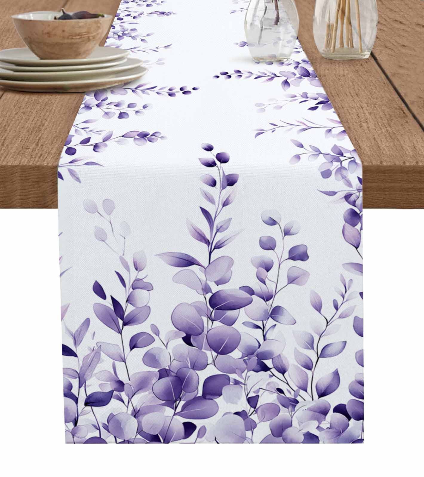 Purple Eucalyptus Leaves Table Runner Watercolor Spring Botanical ...