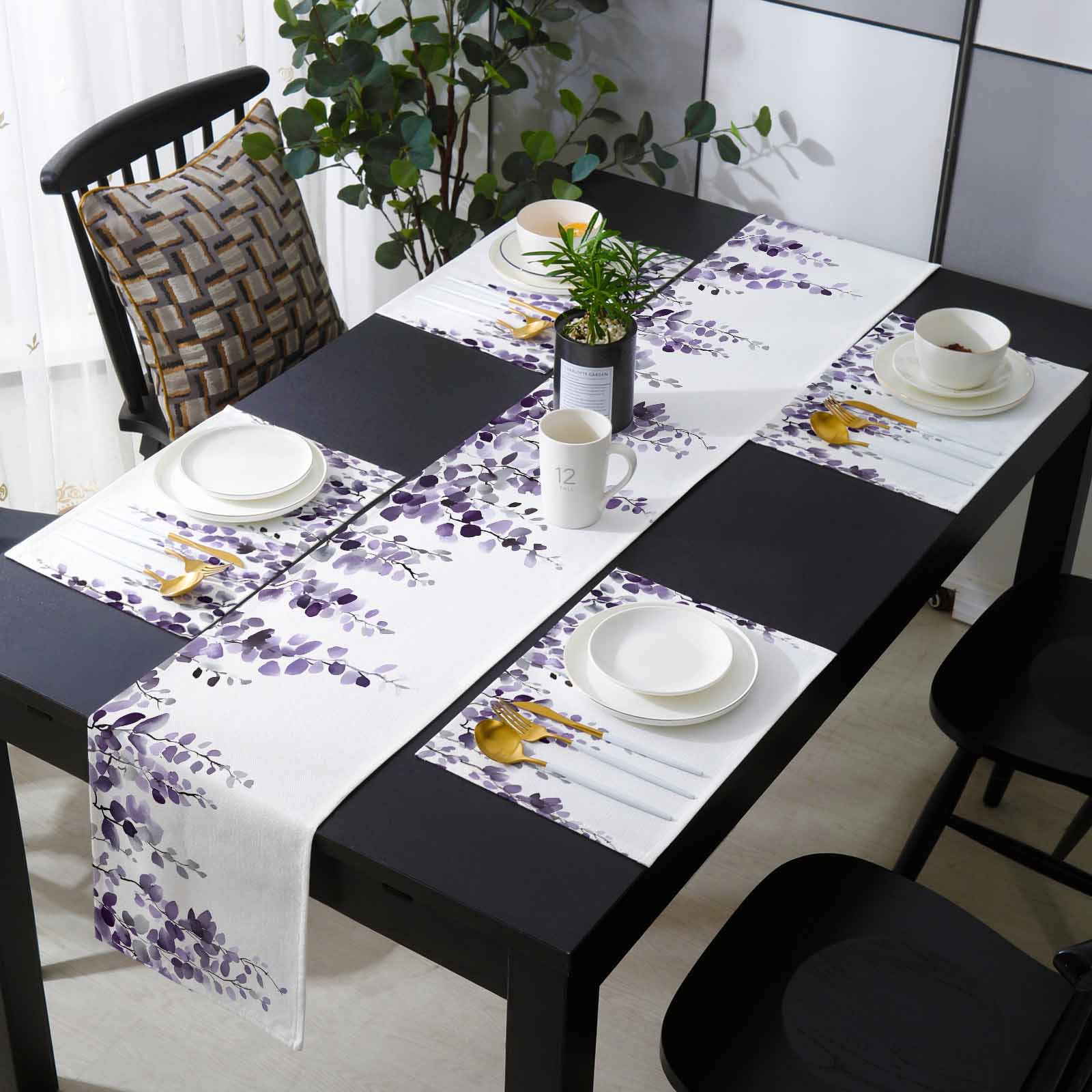 Purple Eucalyptus Placemats Set of 6 with 72 Inches Long Table Runner ...
