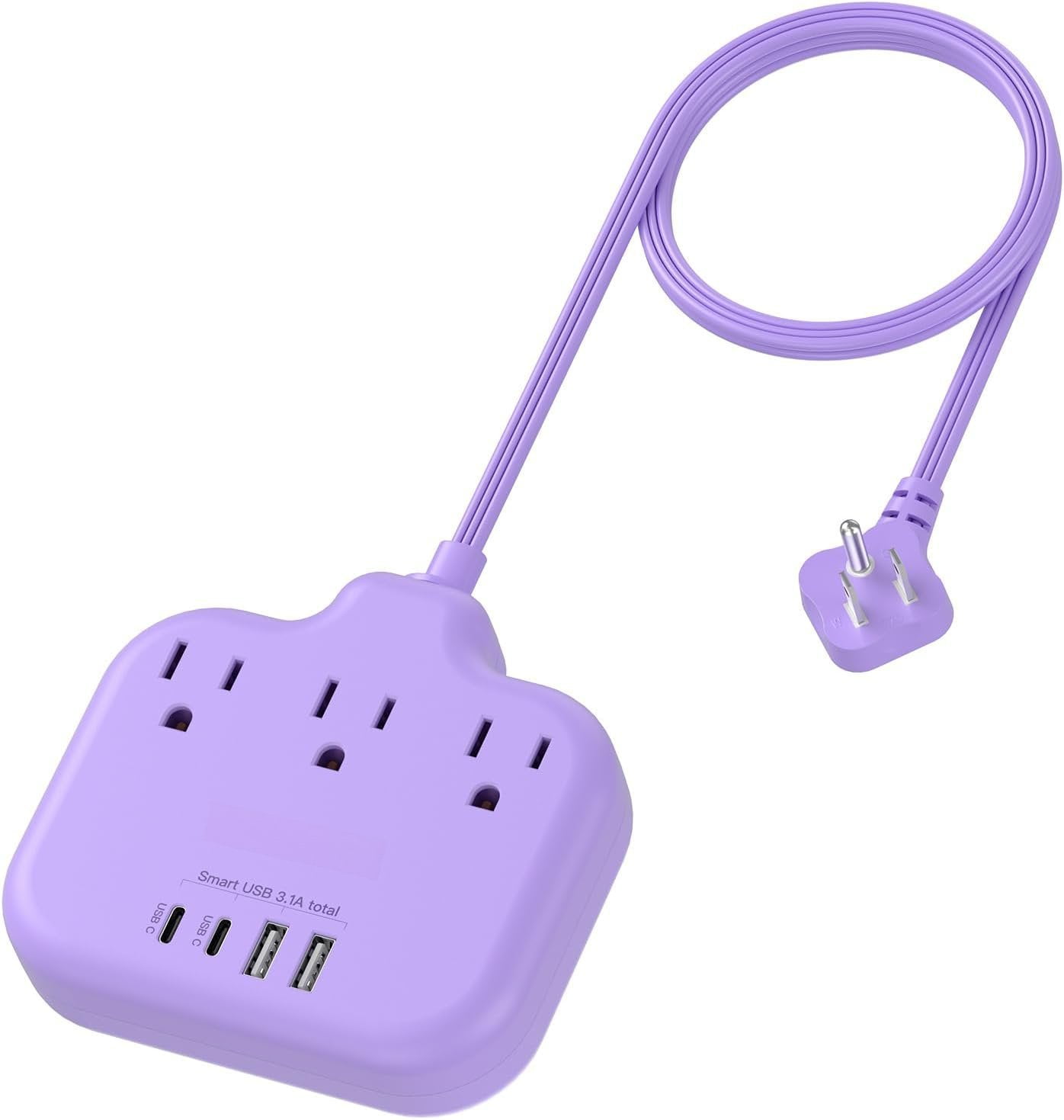 Purple Extension Cord with 3 AC Outlets and 4 (2 -C) Ports, 1625W ...