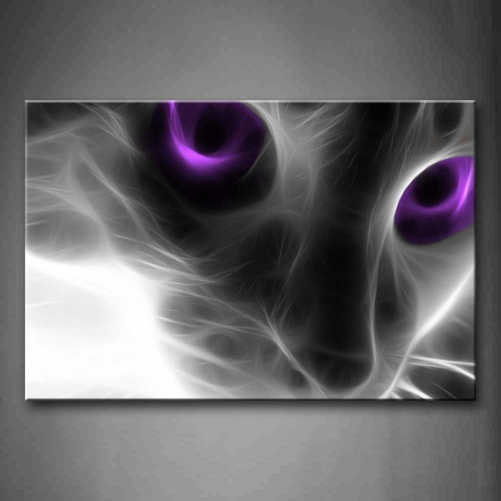 Purple Eyes Cat Wall Art Painting Print on Canvas for Home Modern ...