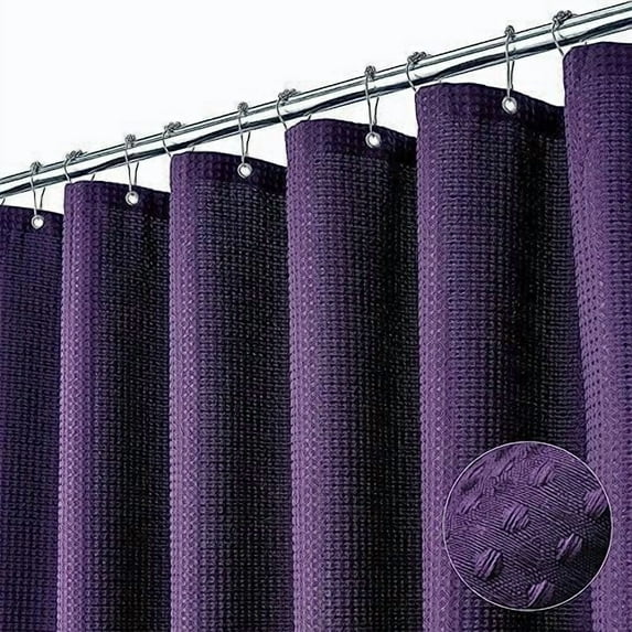 Purple Fabric Shower Curtain - Waffle Textured Heavy Duty Cloth Shower ...