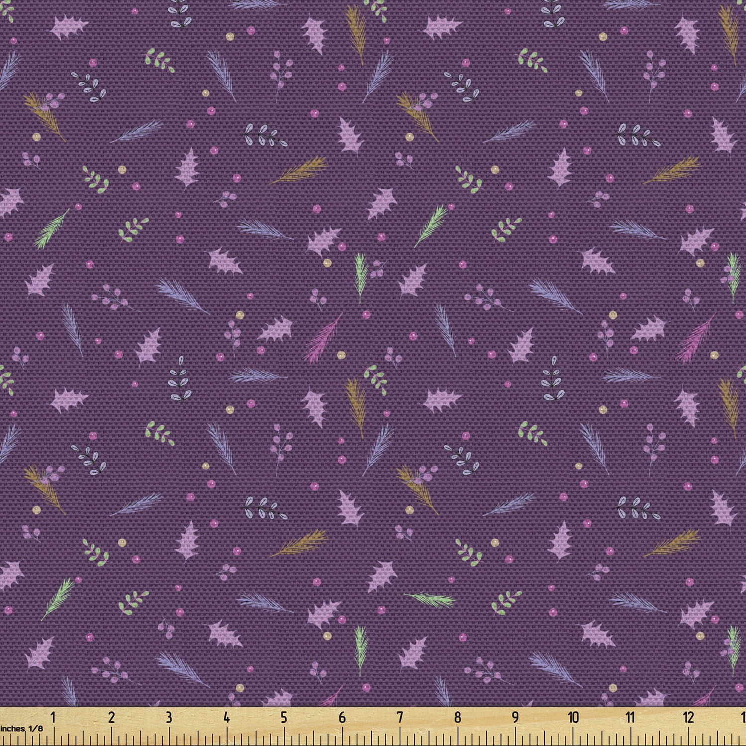 Ambesonne Purple Fabric by the Yard Upholstery, Little Abstract Leaf ...