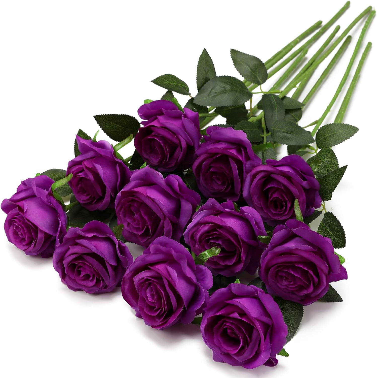 Purple Fake Roses Artificial Flowers - Fake Artificial Roses Silk Flowers with Stems for Home ...