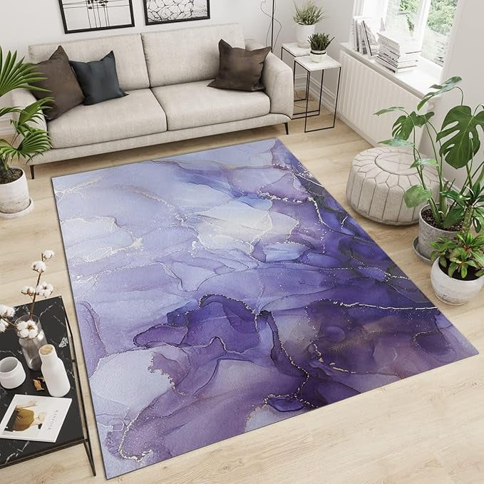 Purple Fantasy Abstract Area Rugs, Purple Marble Texture Easy Clean Rug ...
