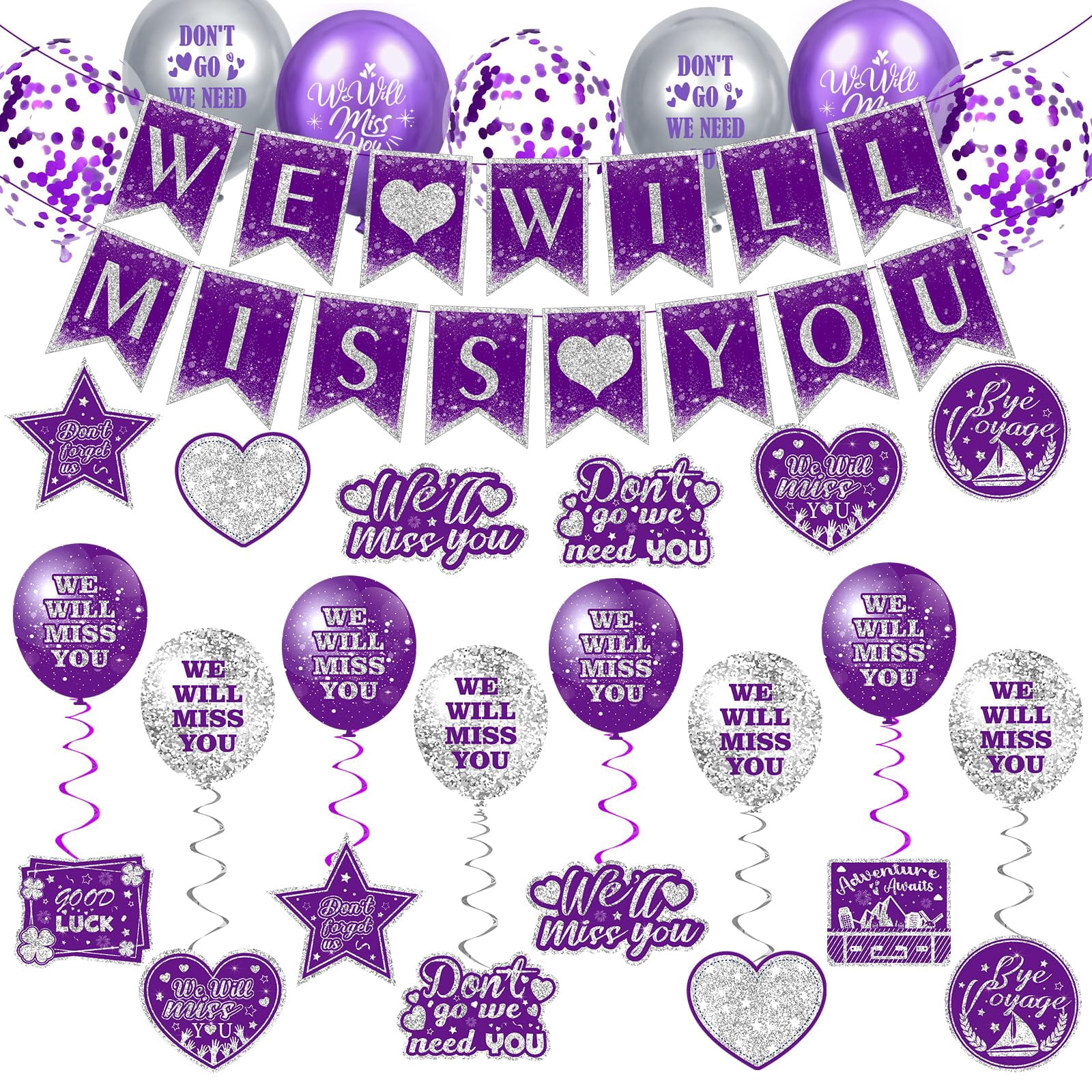 Purple Farewell Party Decorations DHF10 Supplies 30Pcs Purple Silver ...