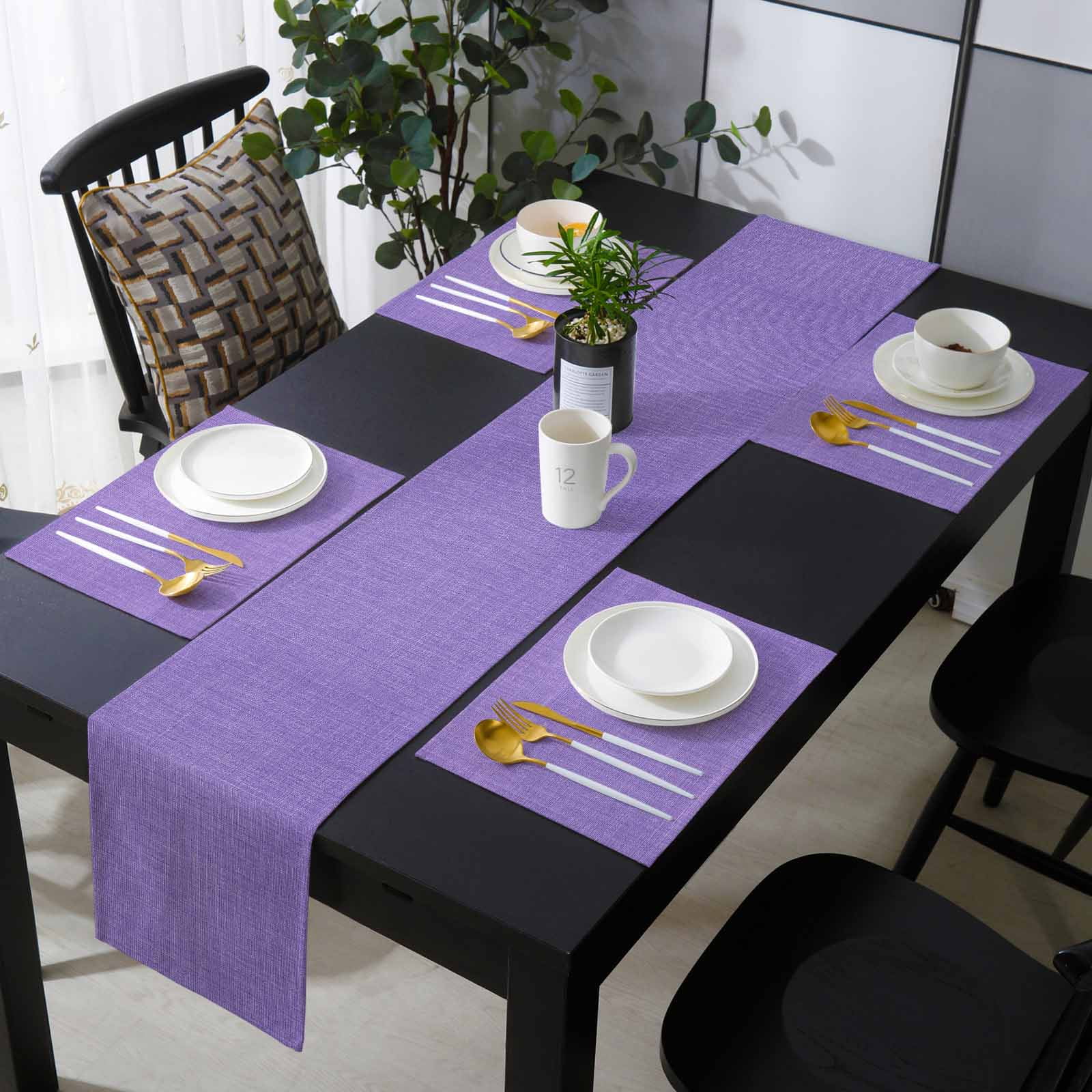 Purple Farmhouse Placemats Set of 6 with 90 Inches Long Table Runners ...