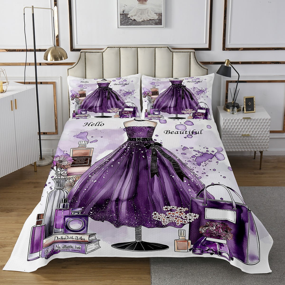 Purple Fashion Quilt Set Queen Size Purple Tie-Dye Decor Bedspread ...