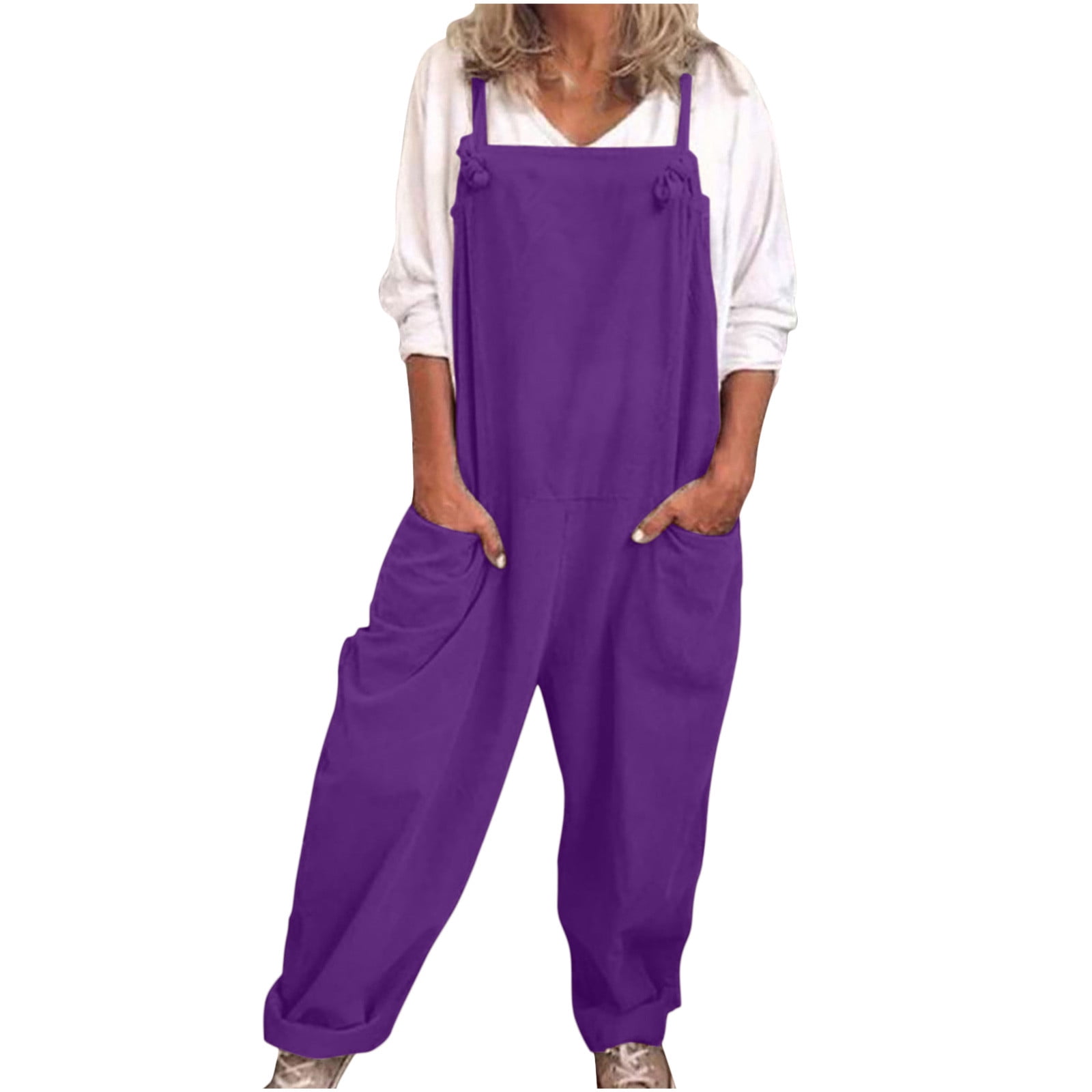 Purple Faux Linen Coveralls for Women Summer Fall Loose Fit Brunch Thin ...