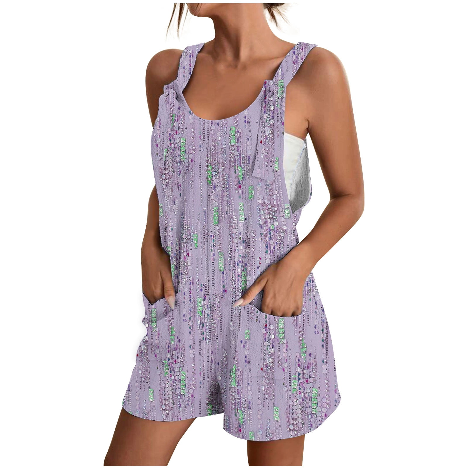 Purple Faux Linen Overalls Shortalls for Women Fall Summer Flower ...