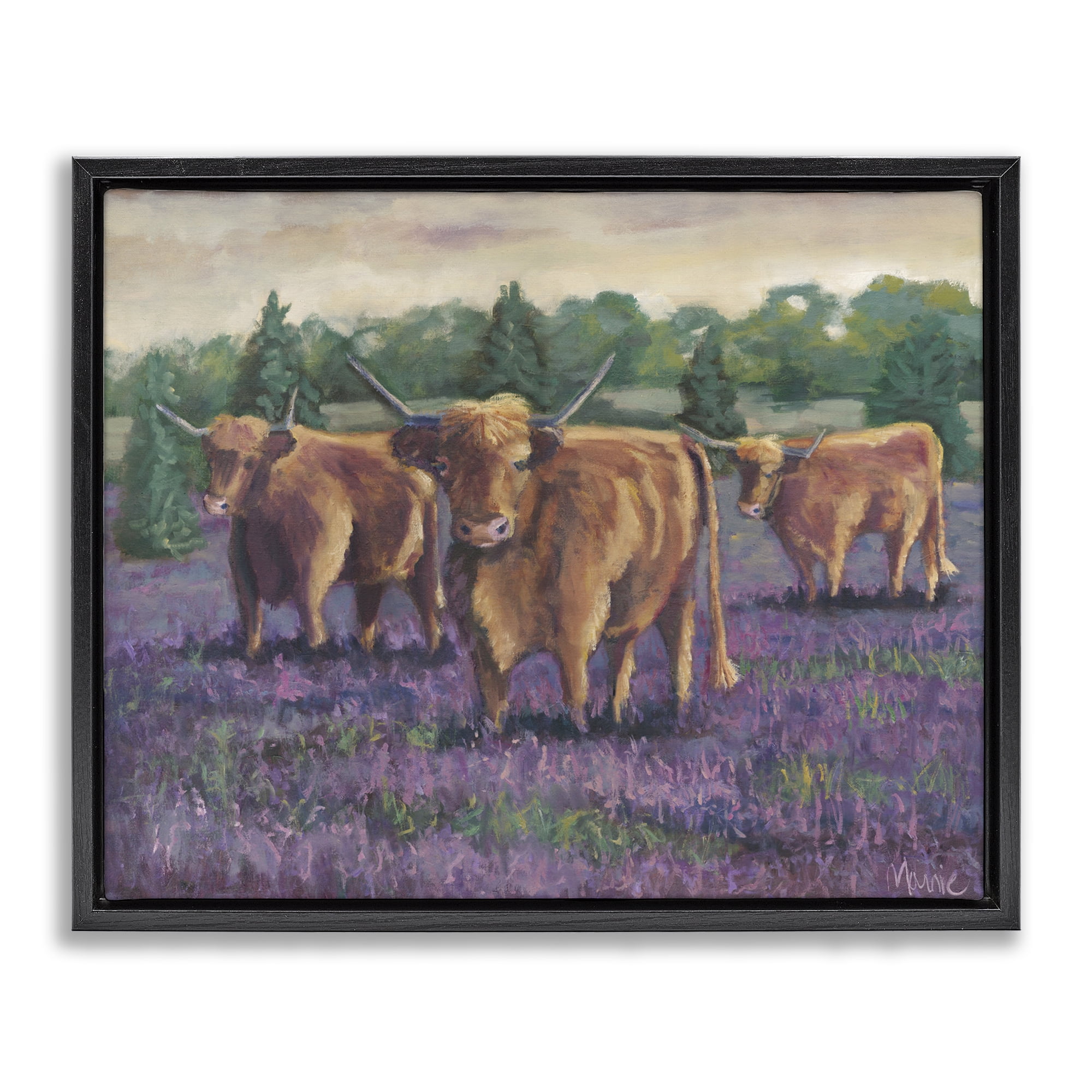 Purple Fields & Cows Black Framed Floater Canvas Wall Art, design by ...