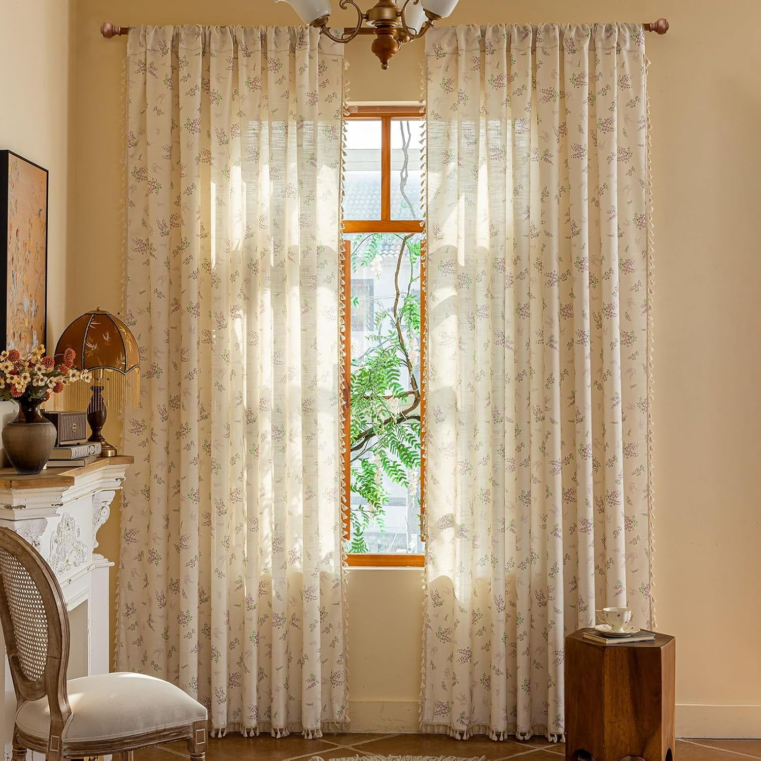 Purple Floral 96 Inch Curtains for Living Room Decor Drapes Semi Sheer ...