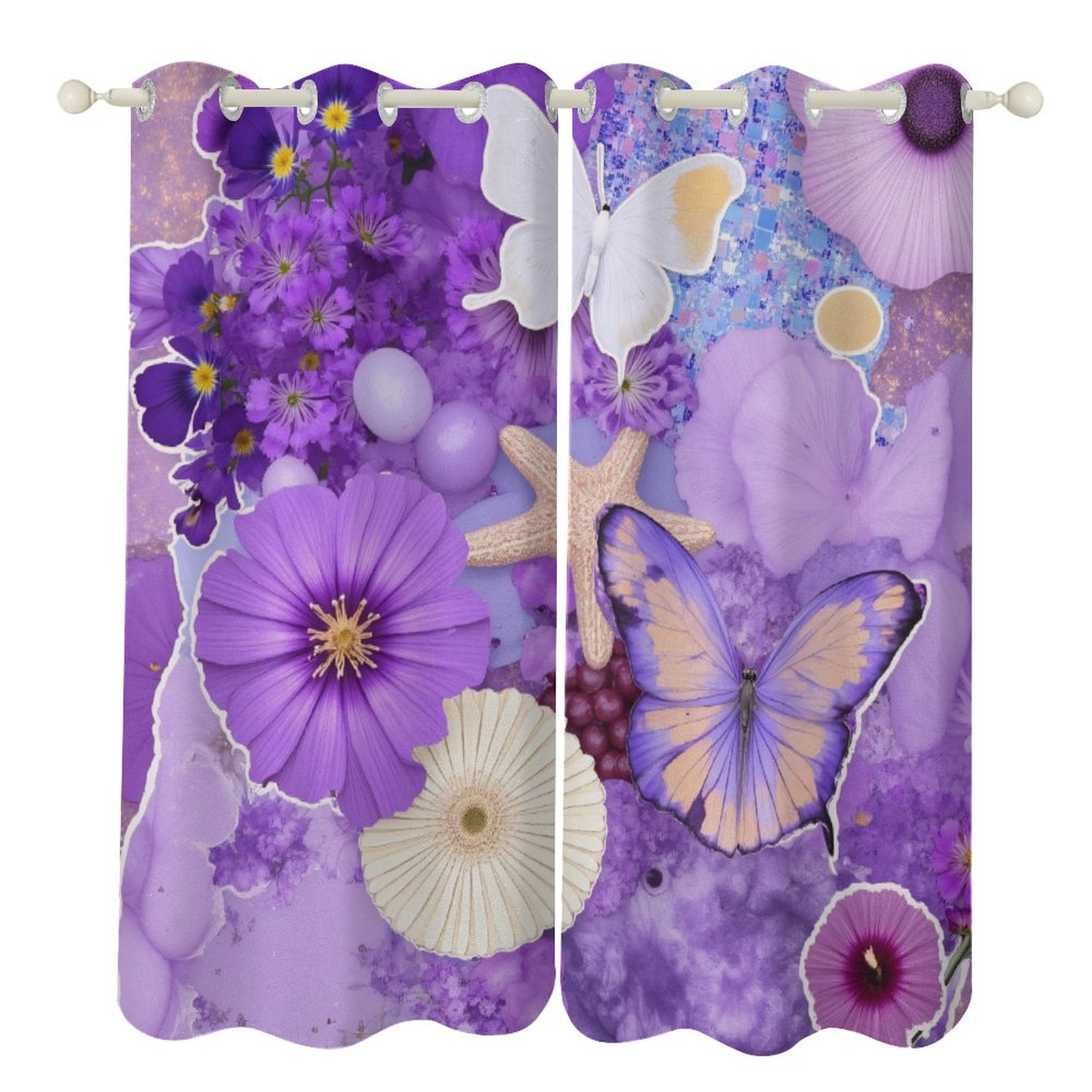 Purple Floral And Butterfly Pattern Luxury Window Curtains Blinds for ...