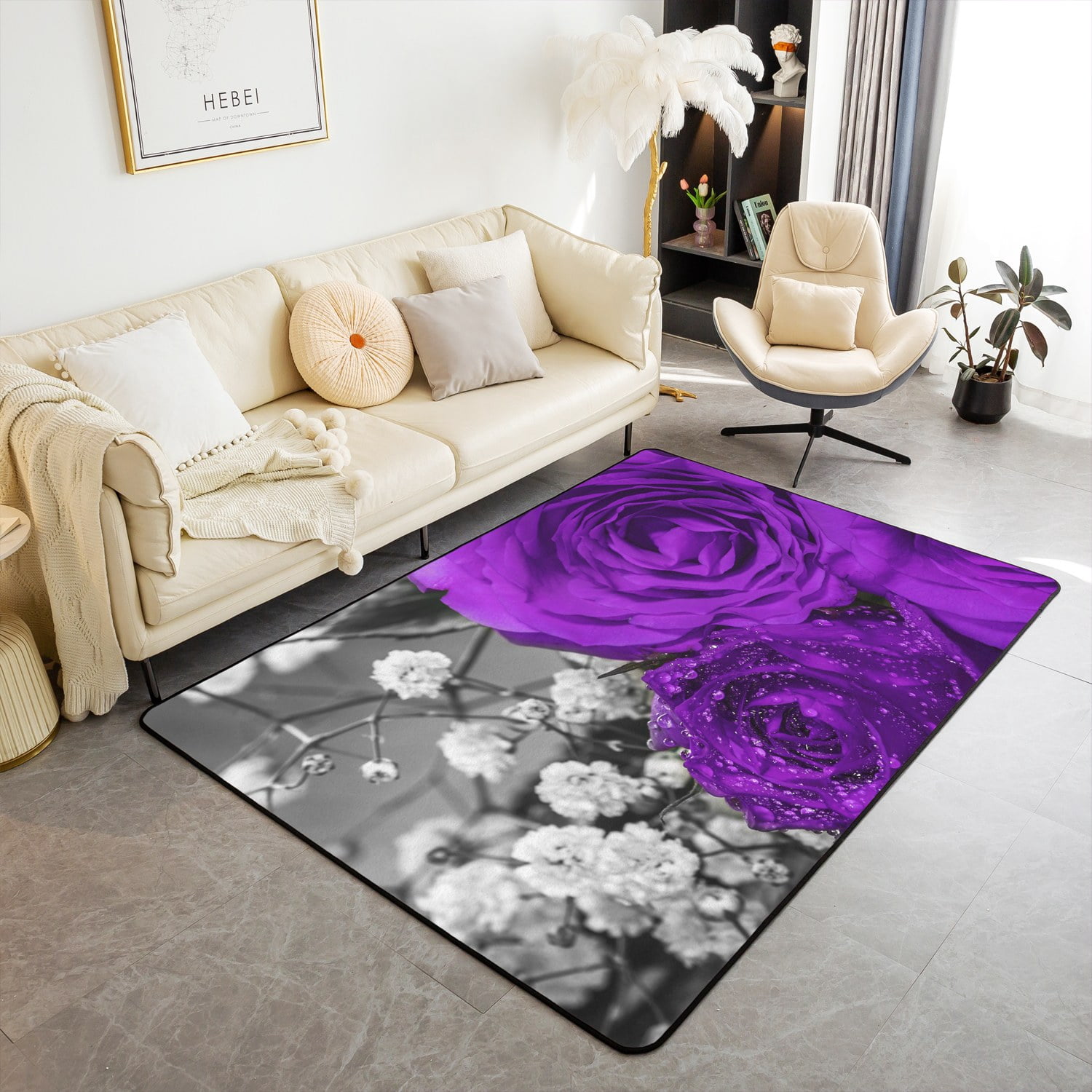 Purple Floral Area Rug 5x7 for Bedroom Living Room, Romantic Purple ...