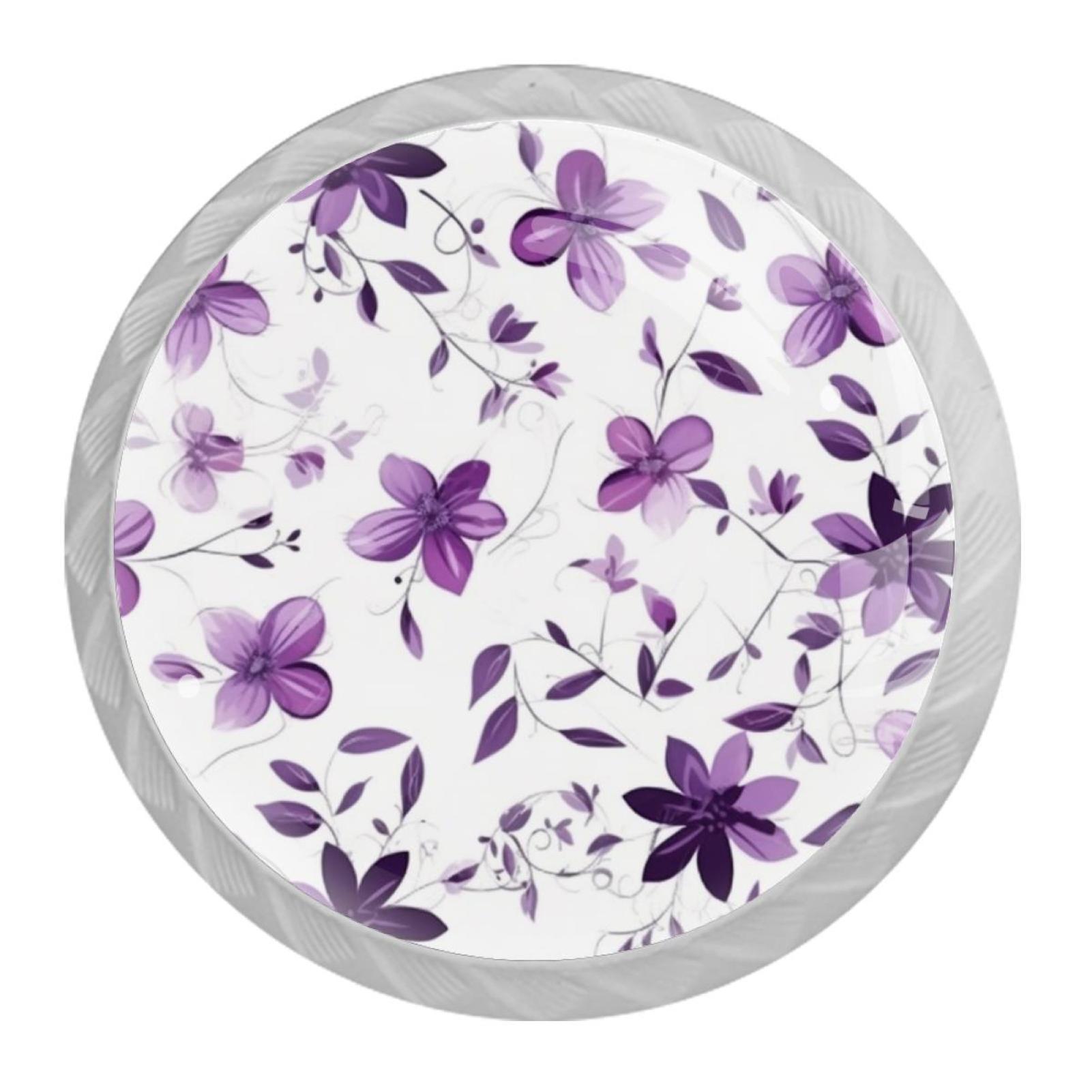 Purple Floral Beautiful Custom Drawer Knobs - Cabinet Knobs ABS Glass ...