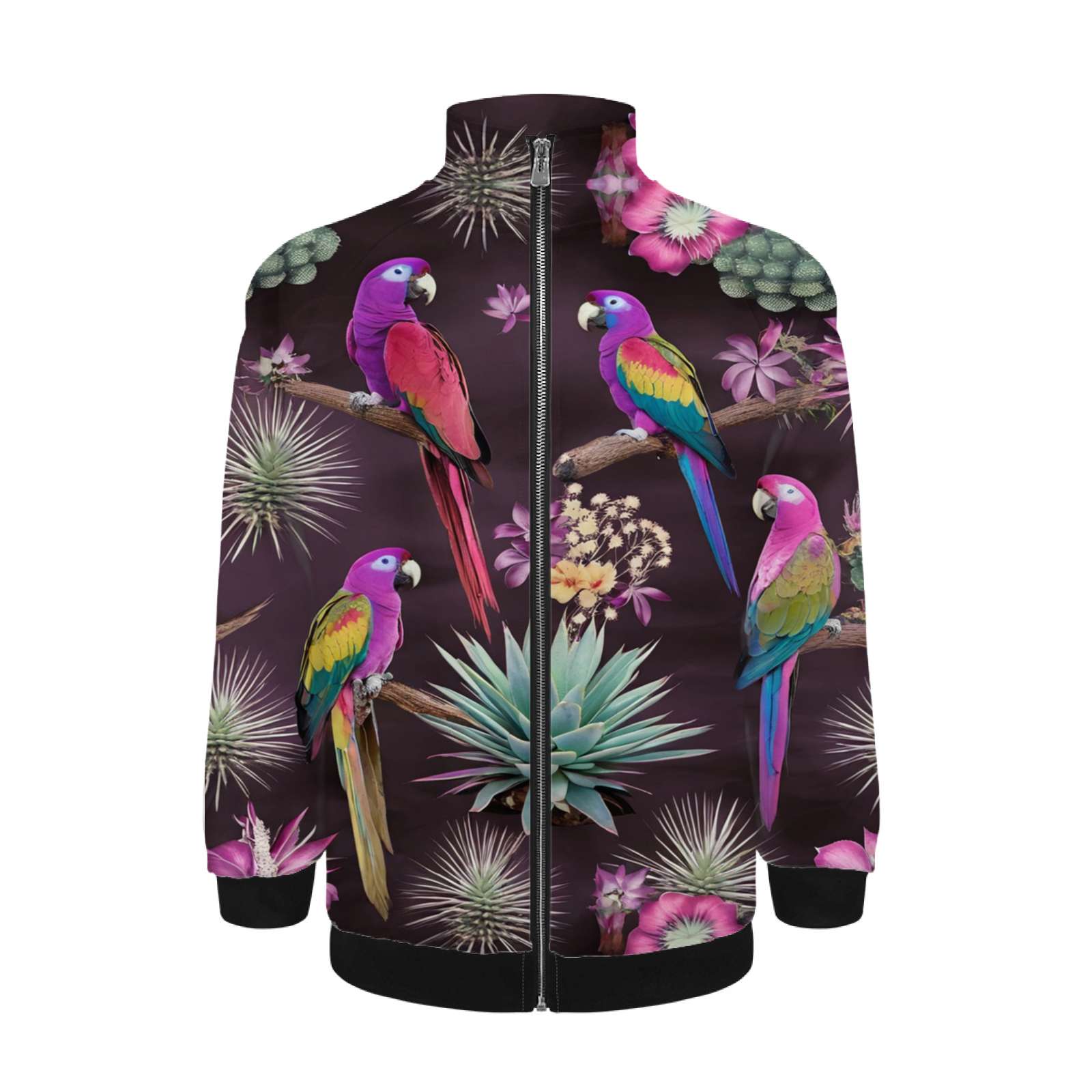 Purple Floral Bird Print Jacket Men's Street Cool Long Sleeves Coat ...