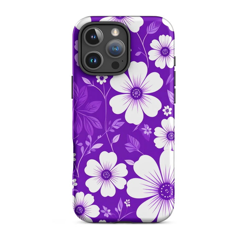 Purple Floral Bloom Case iPhone 11 12 13 14 15 16 Pro Max Elegant ...