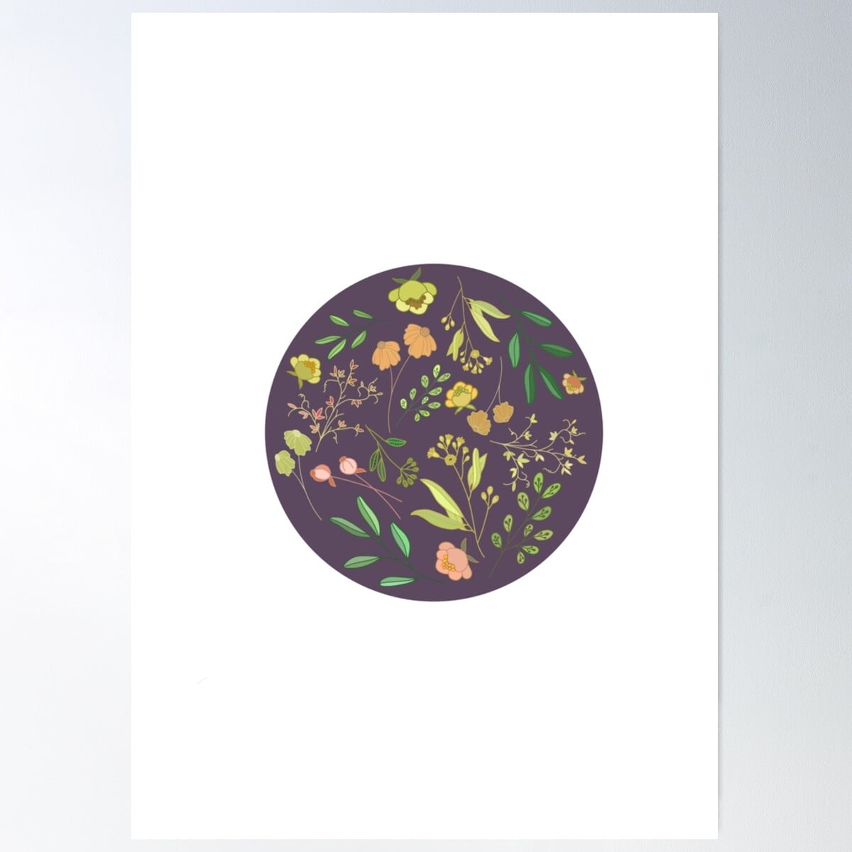 Purple Floral Botanical Circle Poster Wall Art, Modern Wall Decor For ...