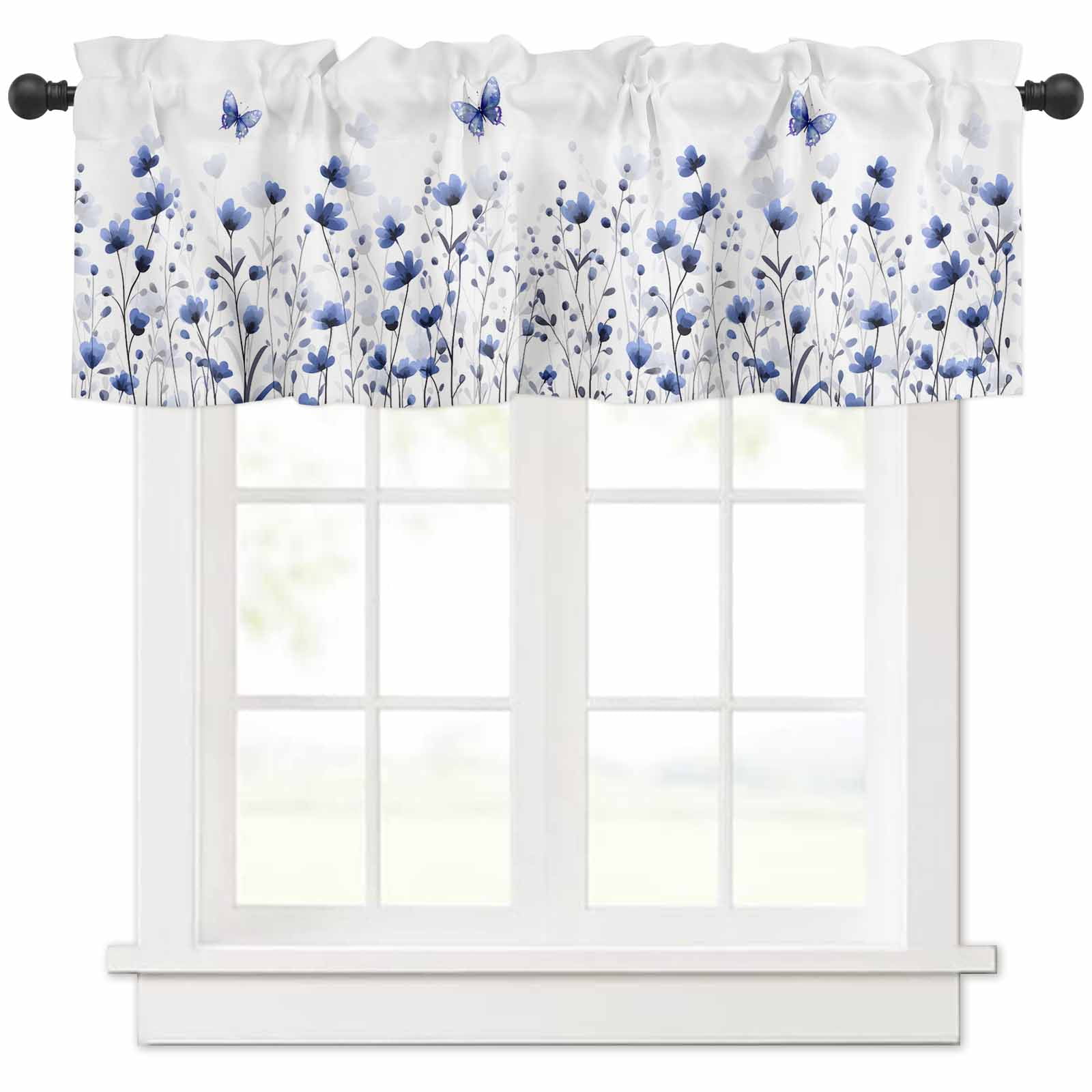 Purple Floral Butterfly Valances for Windows Farmhouse Kitchen Curtains ...
