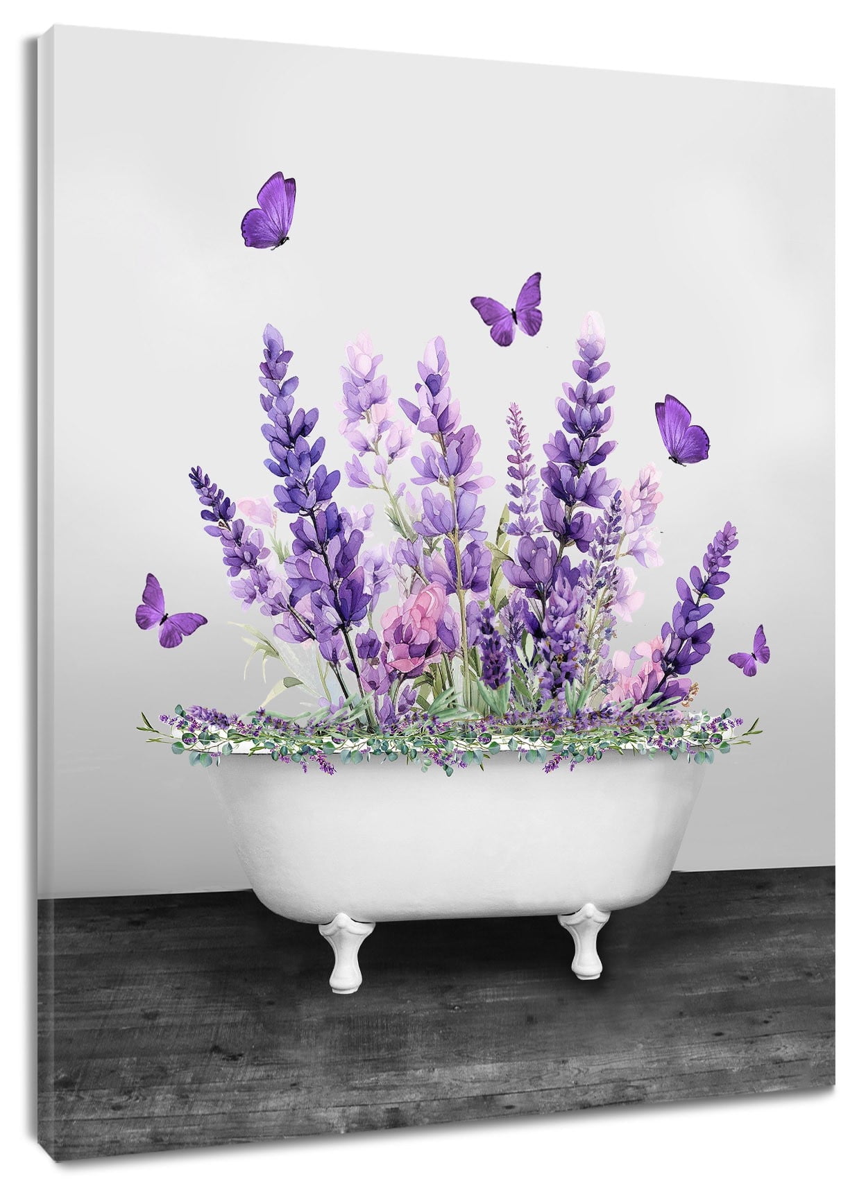 Purple Floral Canvas Wall Art Funny Lavender Botanical Butterfly Black ...