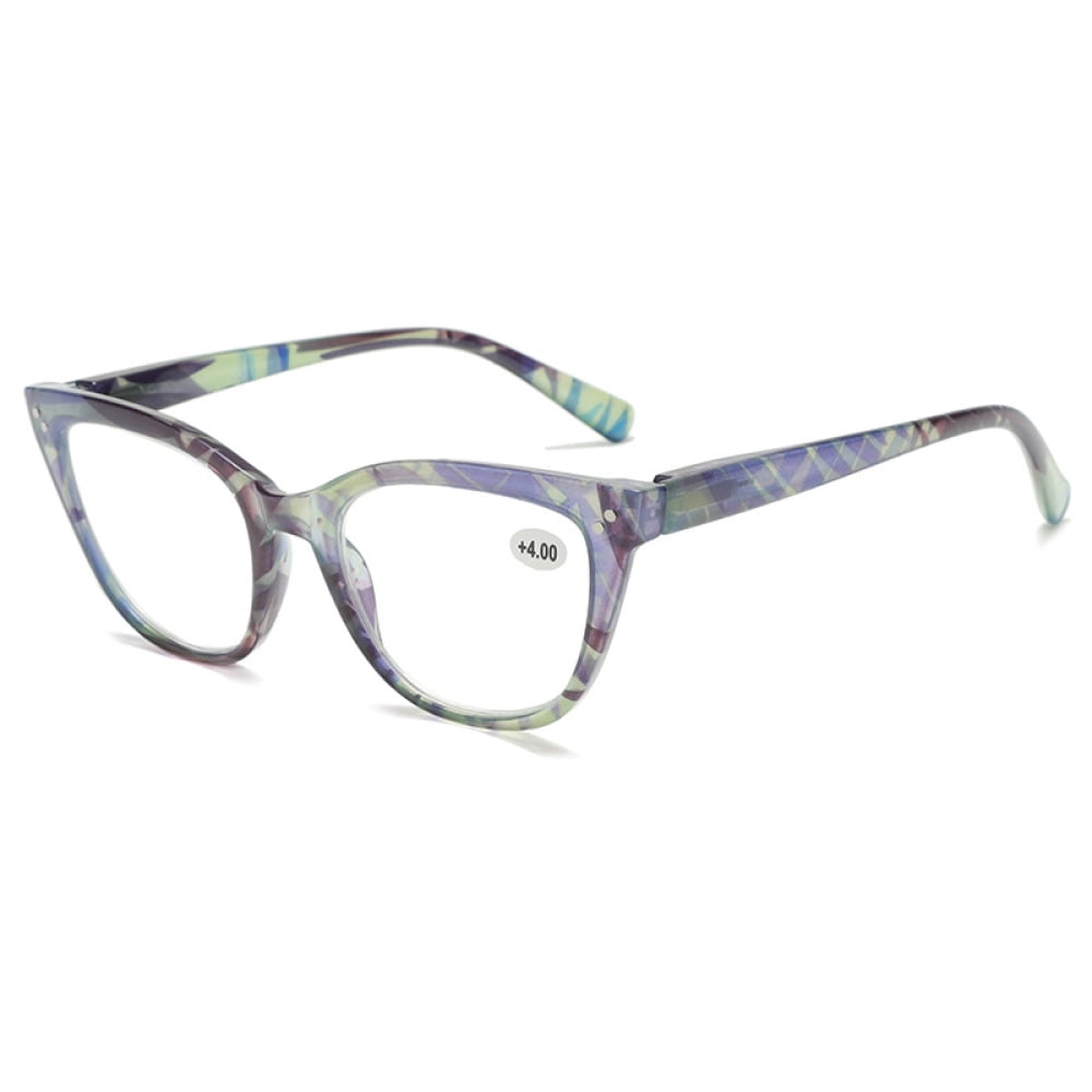 Purple Floral Cat Eye Reading Glasses 2.50 Ladies Spring Hinge Readers ...
