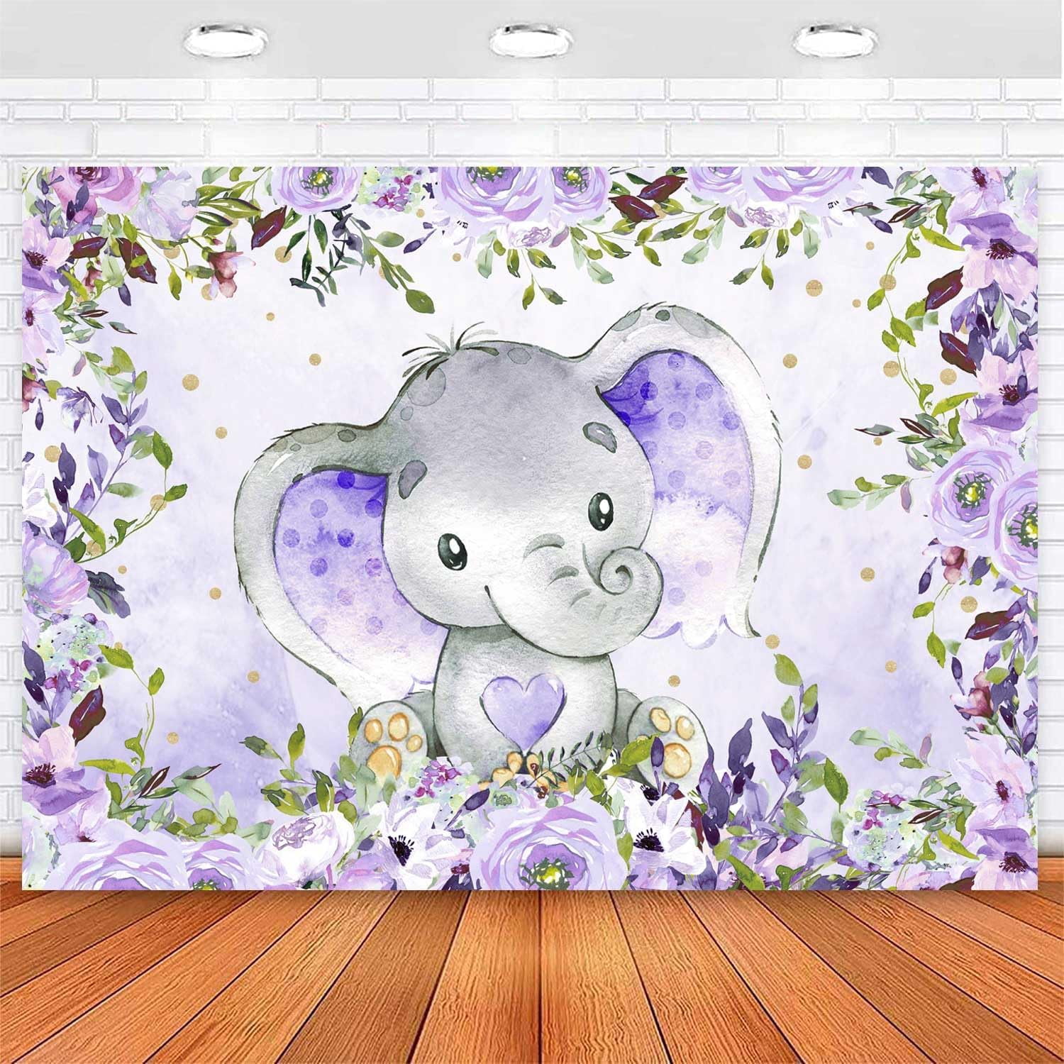 Purple Floral Elephant Baby Shower Backdrop Girl Elephant Baby Shower ...