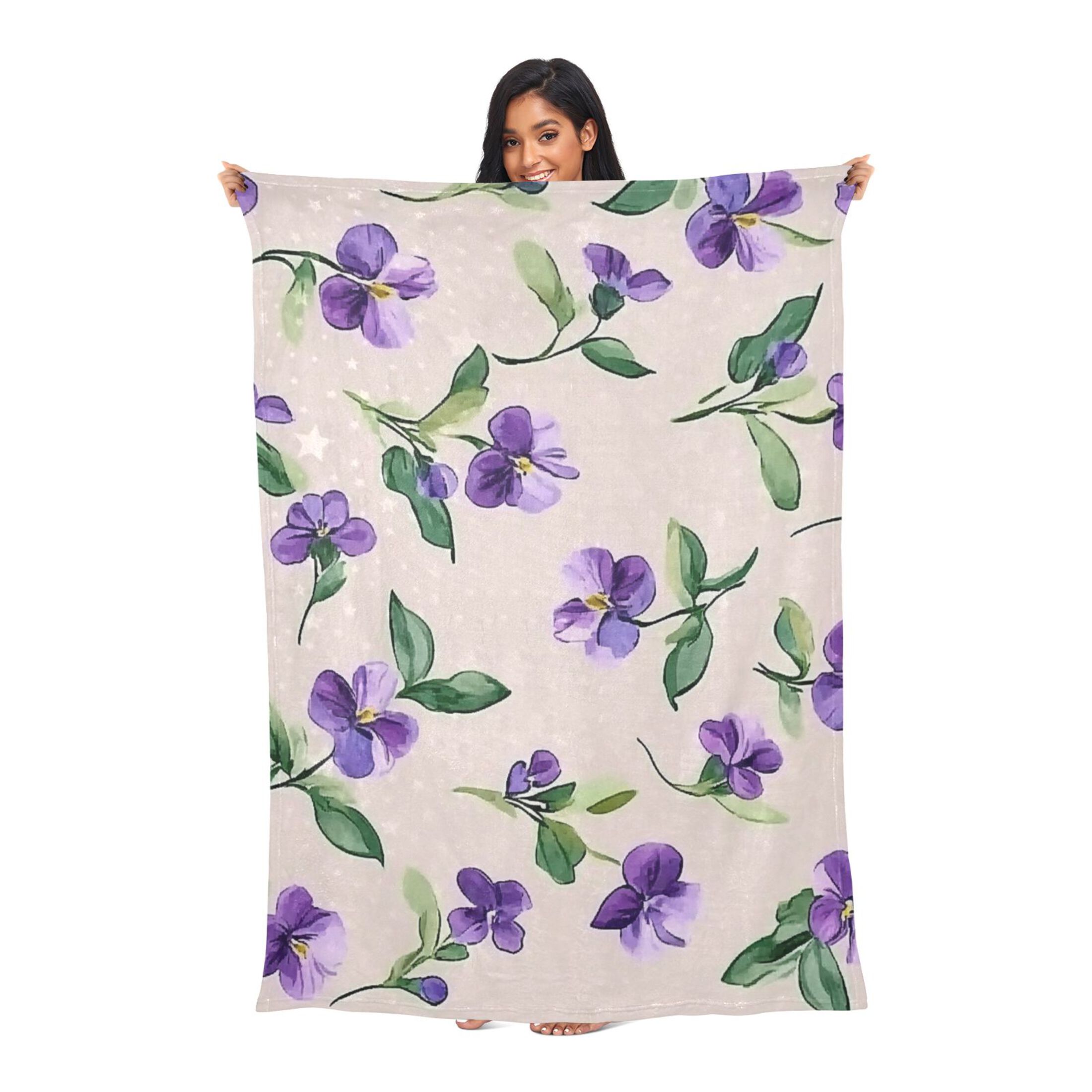 Purple Floral Graphic Design Travel Blanket and Pillow 2 in 1 Airplane ...